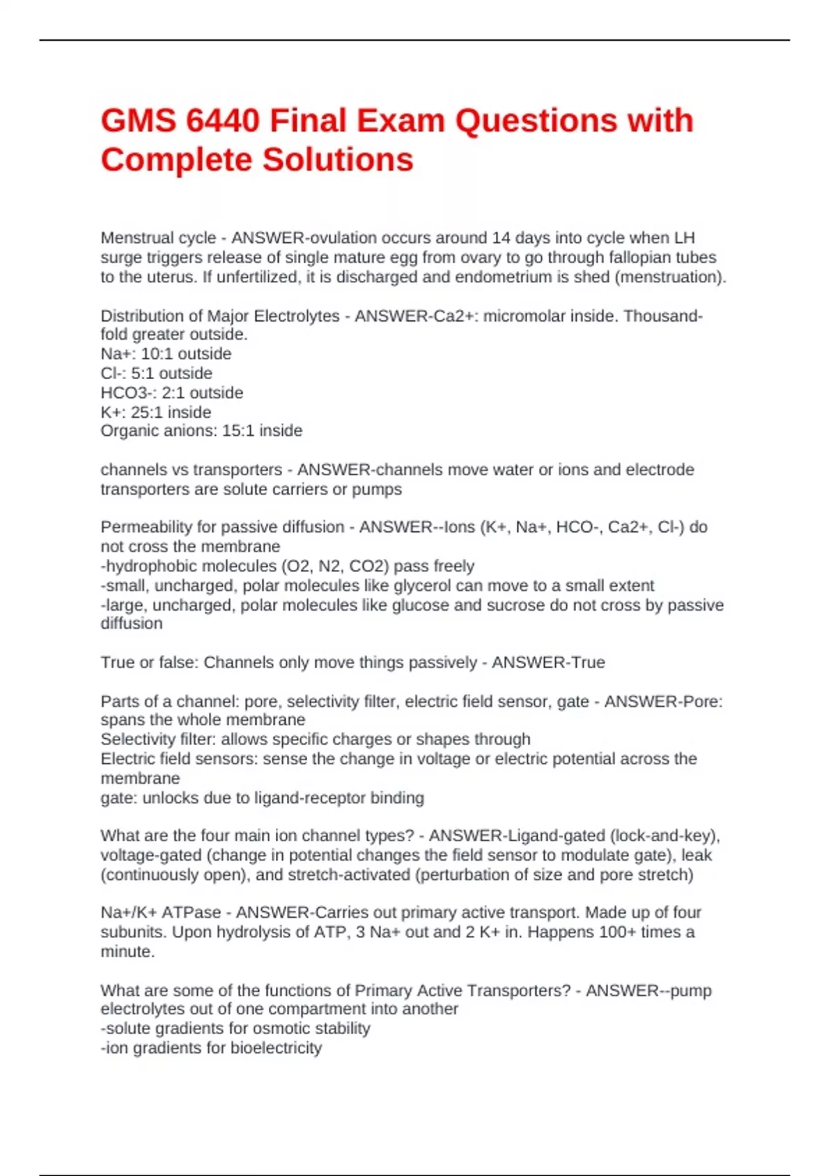 GMS 6440 Final Exam Questions with Complete Solutions - GMS 6440 - Stuvia US