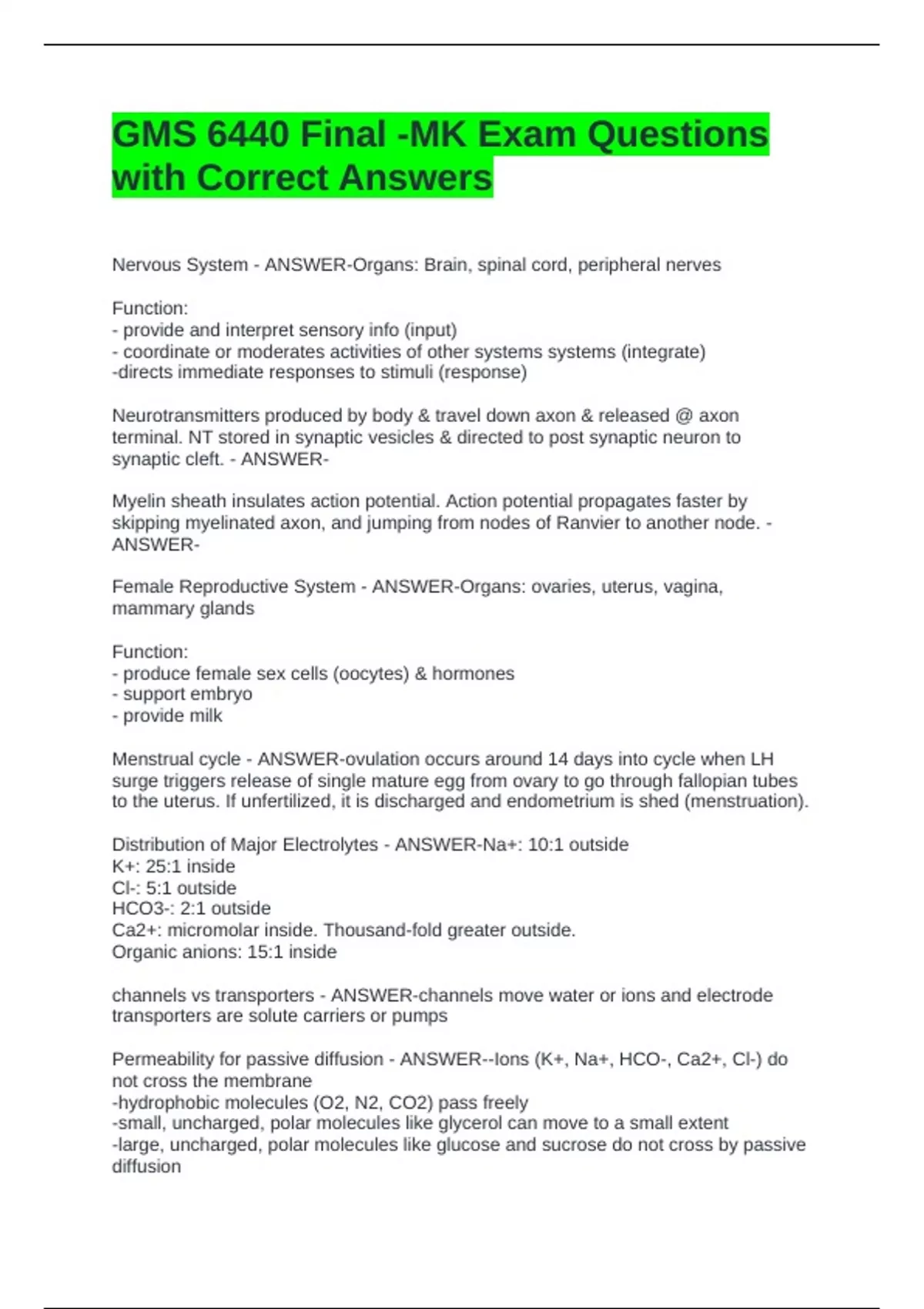 GMS 6440 Final -MK Exam Questions with Correct Answers - GMS 6440 - Stuvia US