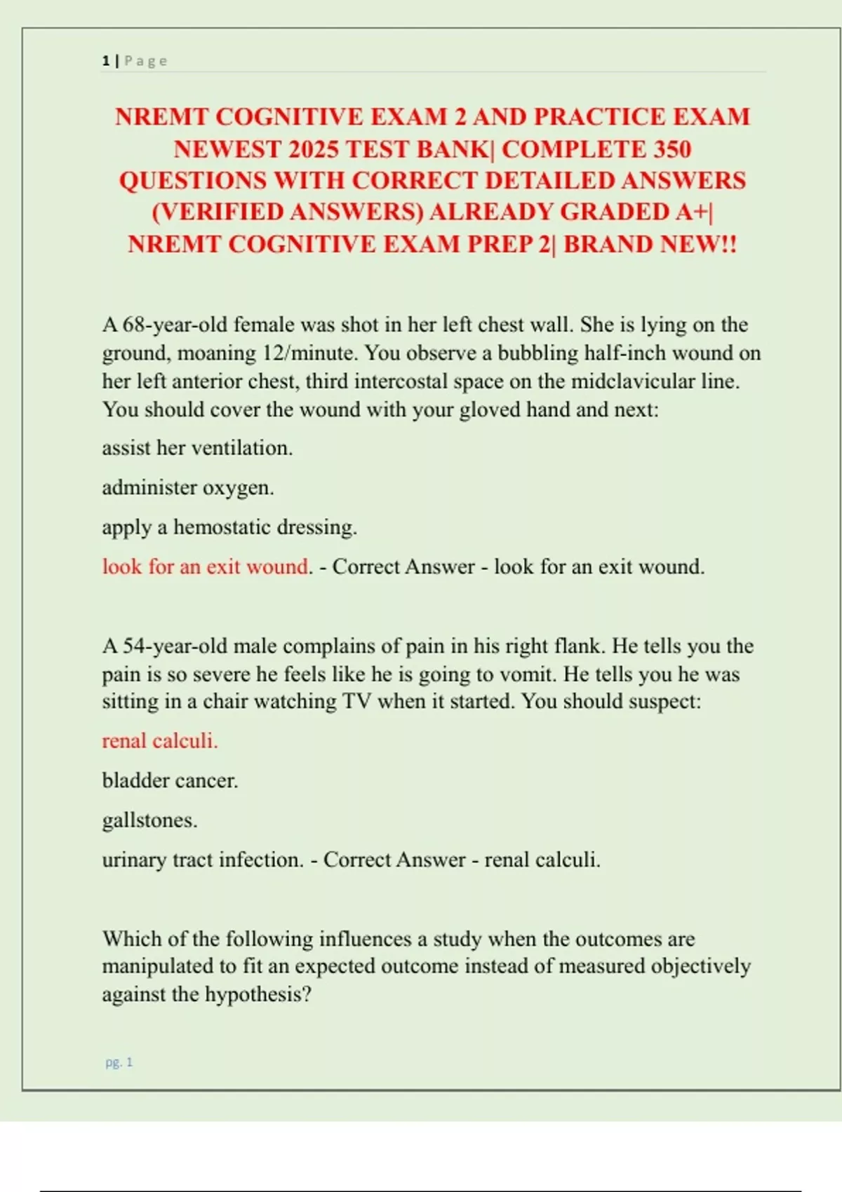 NREMT COGNITIVE TEST BANK 2 NEWEST 2025| COMPLETE 350 REAL EXAM ...