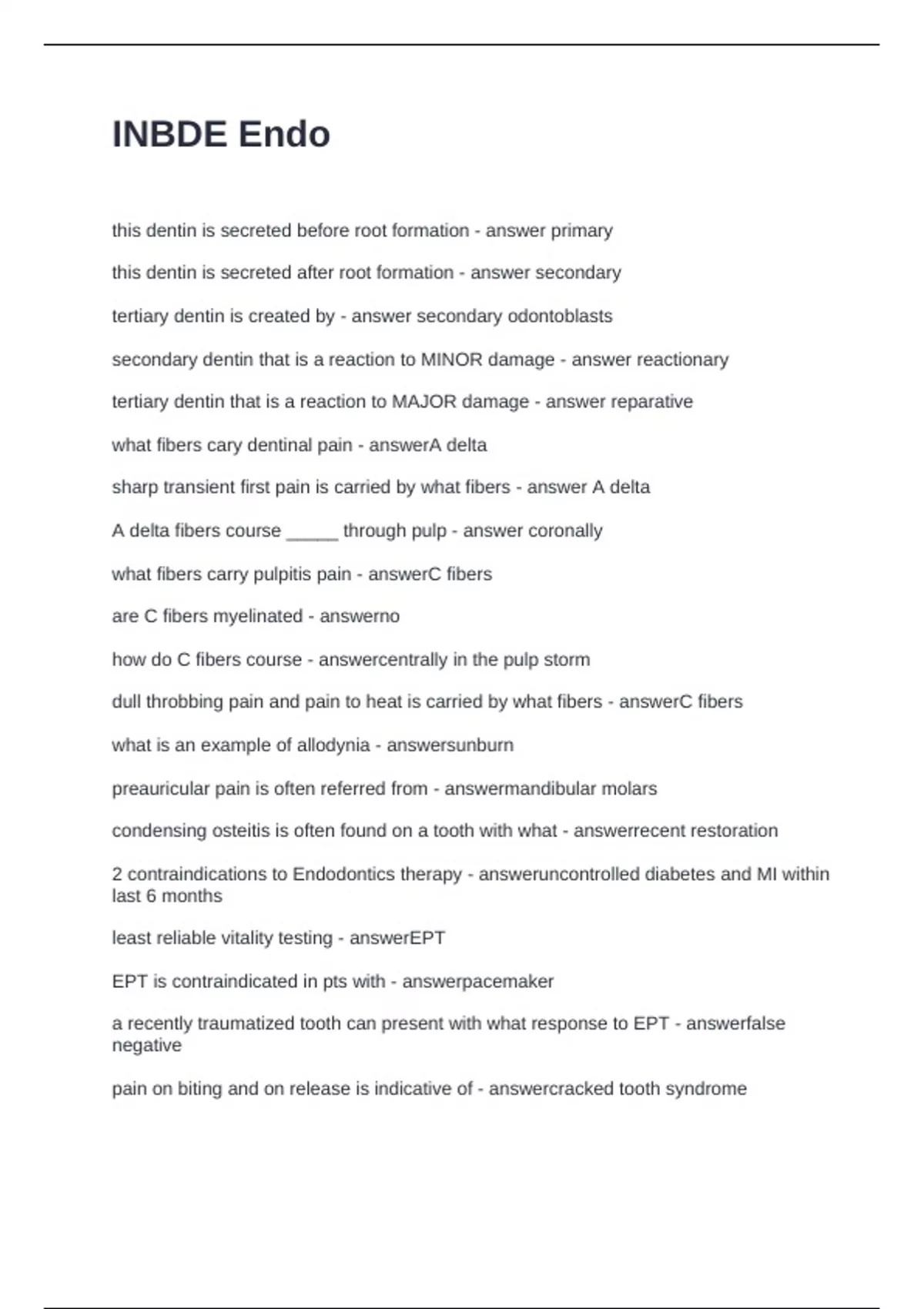 INBDE Endo Questions and Answers 2025 - INBDE - Stuvia US