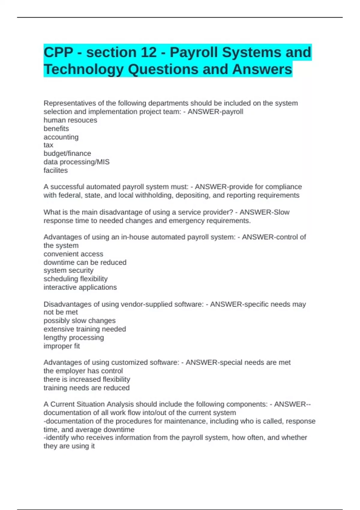 CPP - section 12 - Payroll Systems and Technology Questions and Answers - CPP - Certified ...