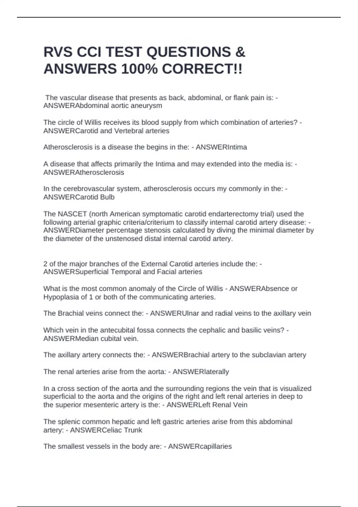 RVS CCI TEST QUESTIONS & ANSWERS 100% CORRECT!! - RVS CCI - Stuvia US