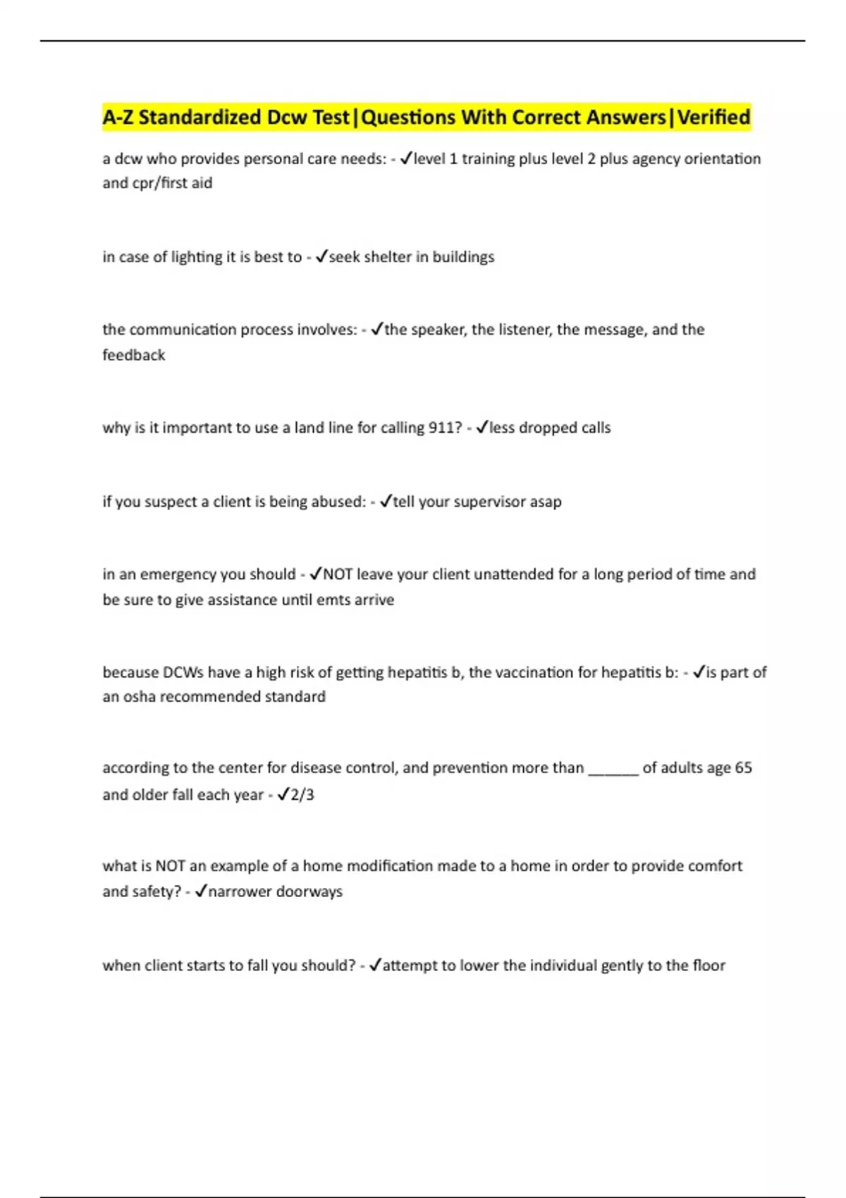 A-Z Standardized Dcw Test|Questions With Correct Answers|Verified - A-Z ...