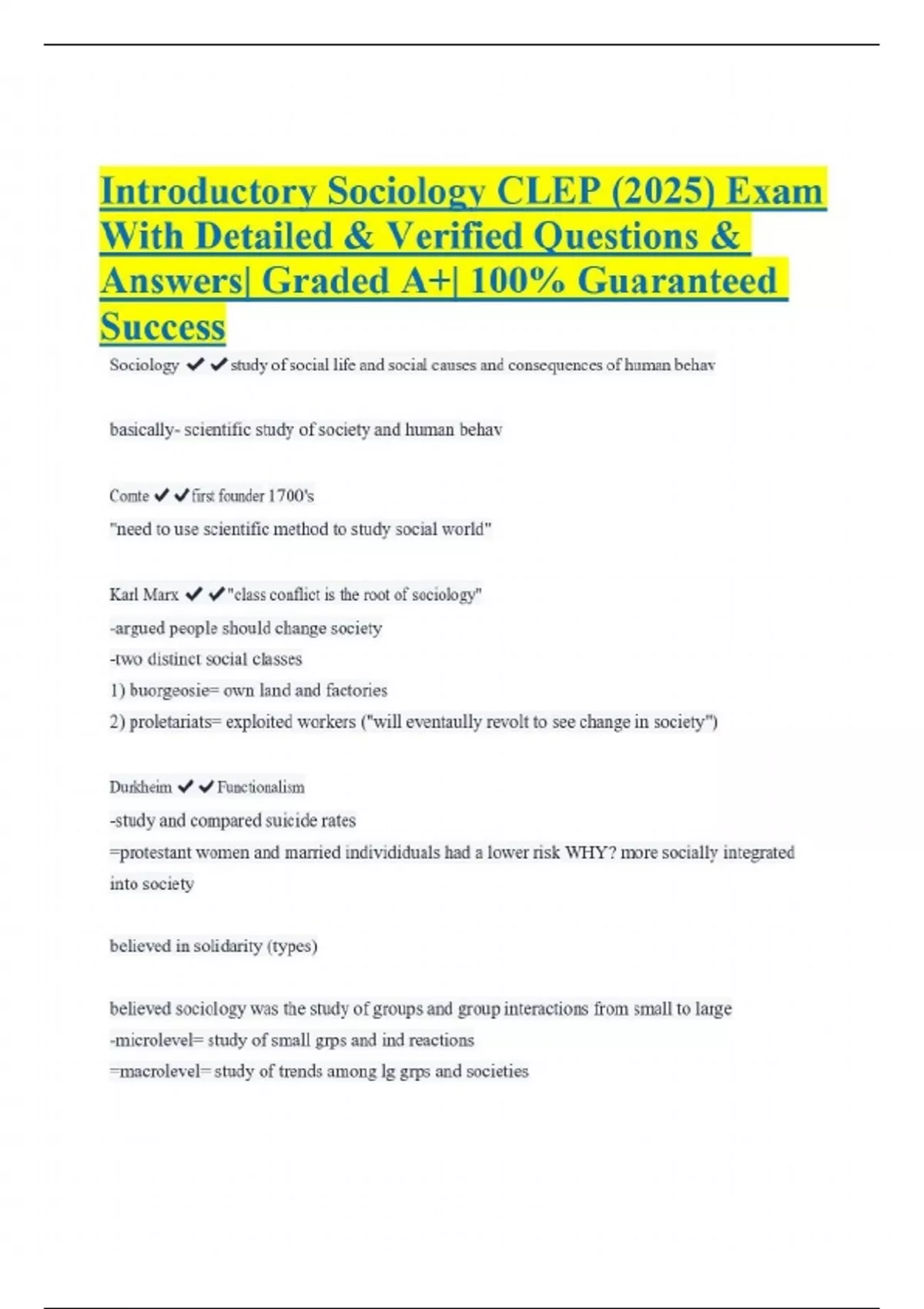 Introductory Sociology CLEP (2025) Exam With Detailed & Verified ...