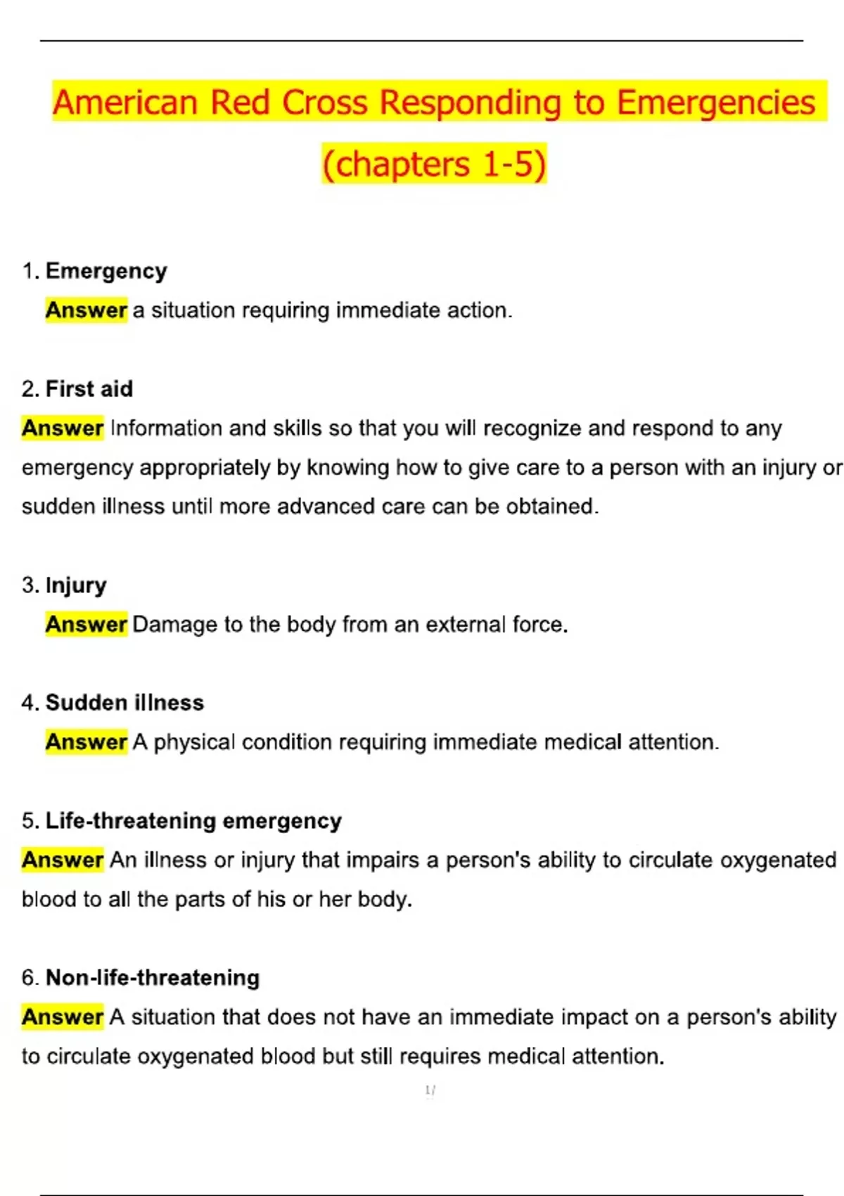 American Red Cross Responding to Emergencies (chapters 1-5) 2025 ...