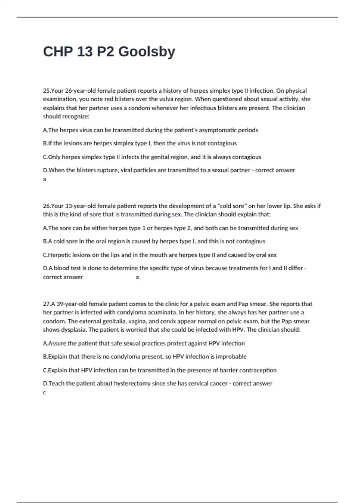 CHP 13 P2 Goolsby Practice Exam Study Questions And Answers Well ...