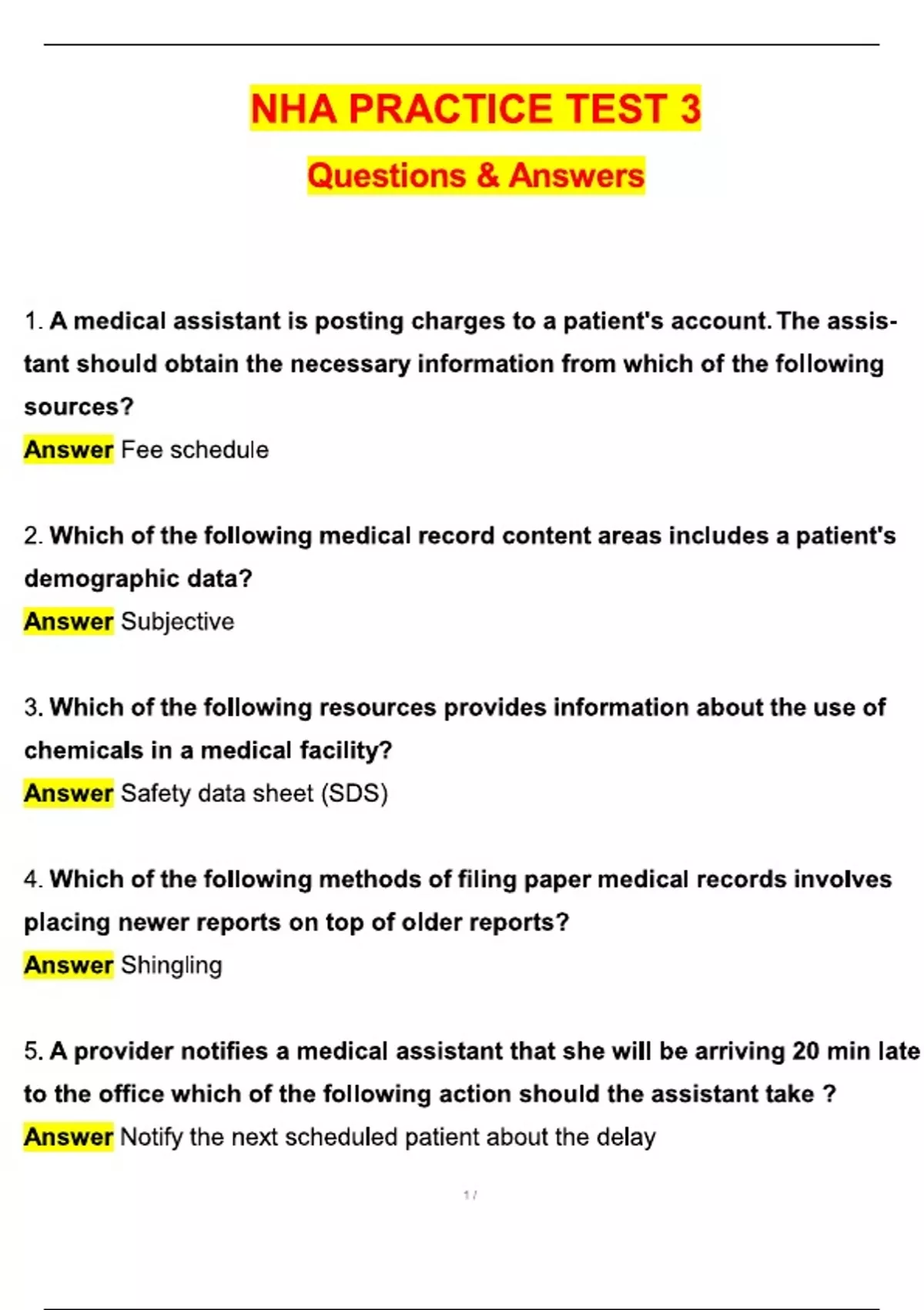 NHA PRACTICE TEST 3 Actual 2025 Questions Answered 100% correct, Scored ...