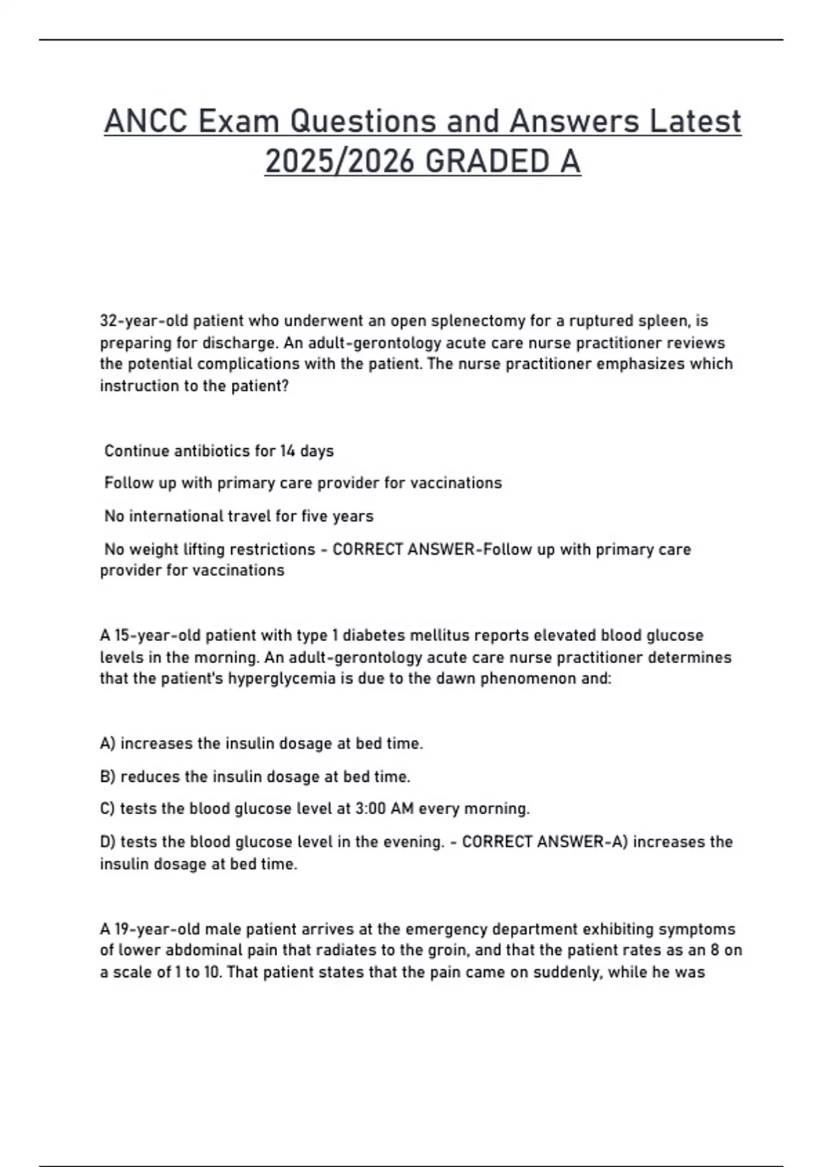 ANCC Exam Questions and Answers Latest 2025/2026 GRADED A - ANCCC ...