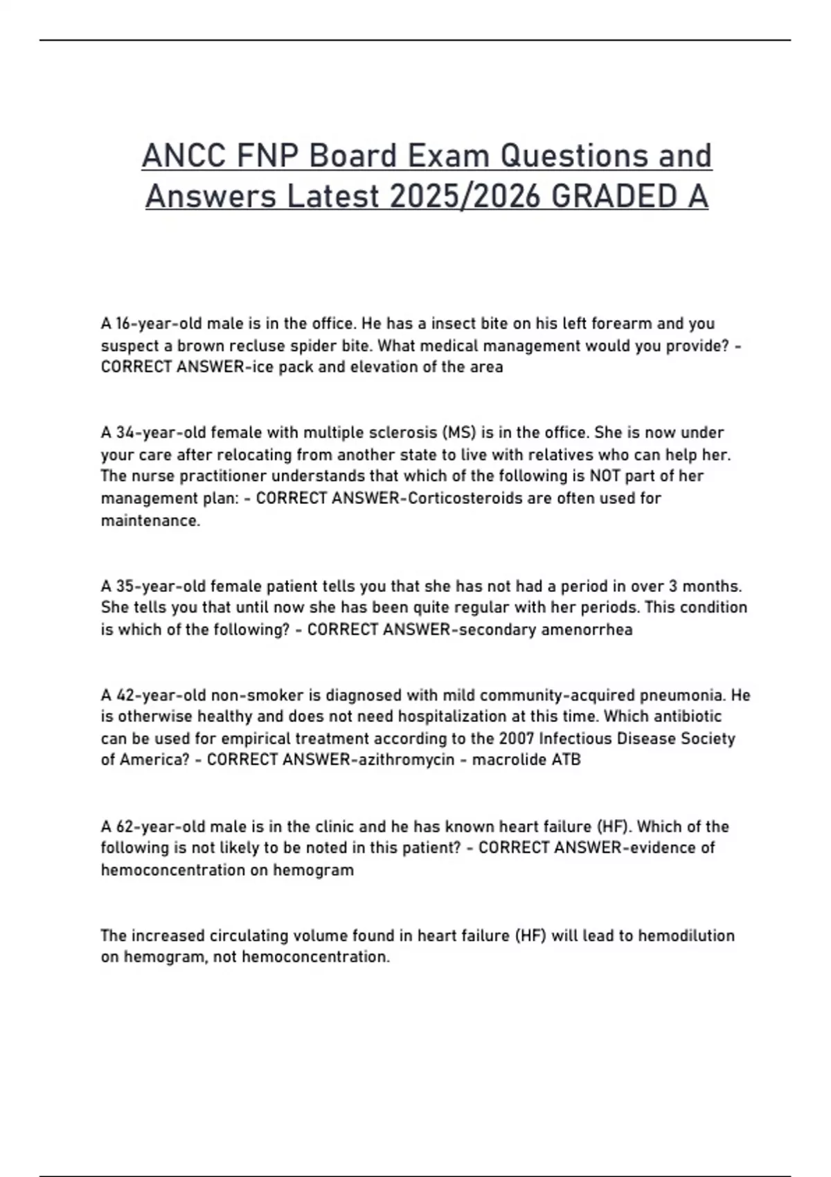 ANCC FNP Board Exam Questions and Answers Latest 2025/2026 GRADED AANCC ...