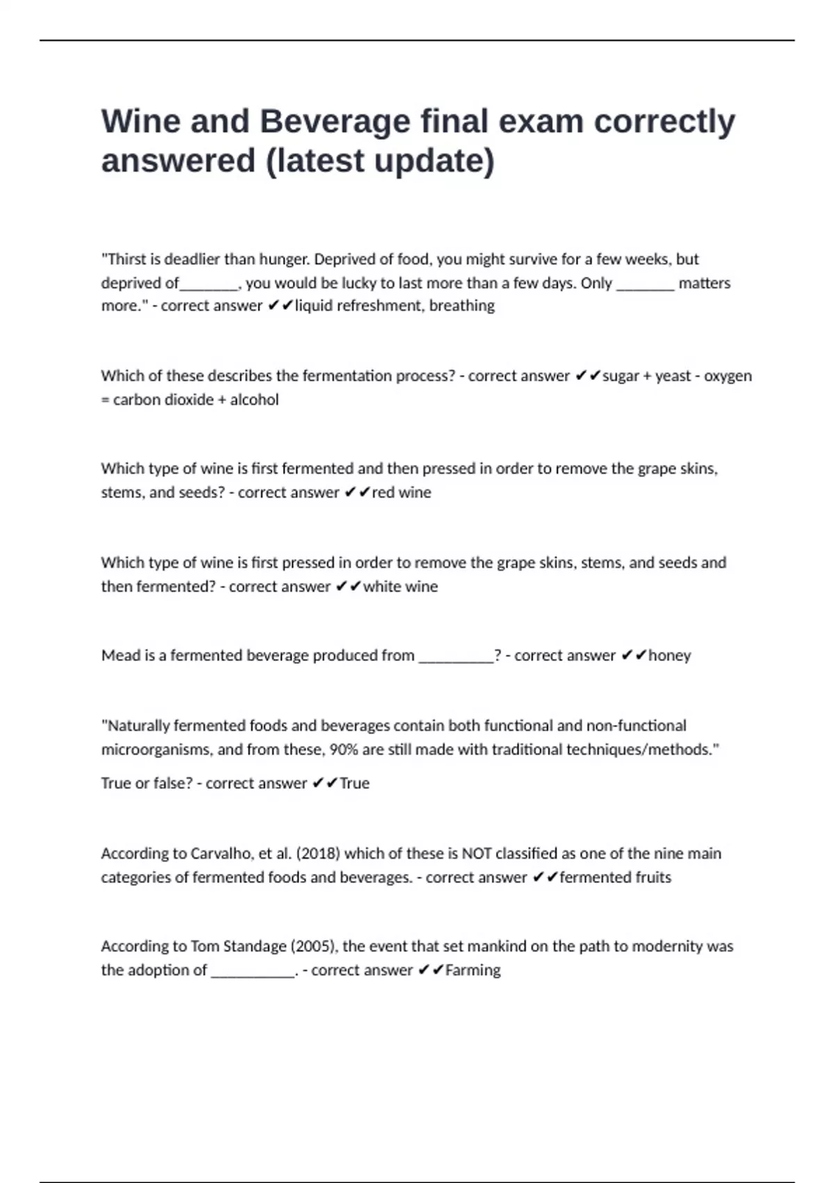 Wine and Beverage final exam correctly answered (latest update) - Wine ...