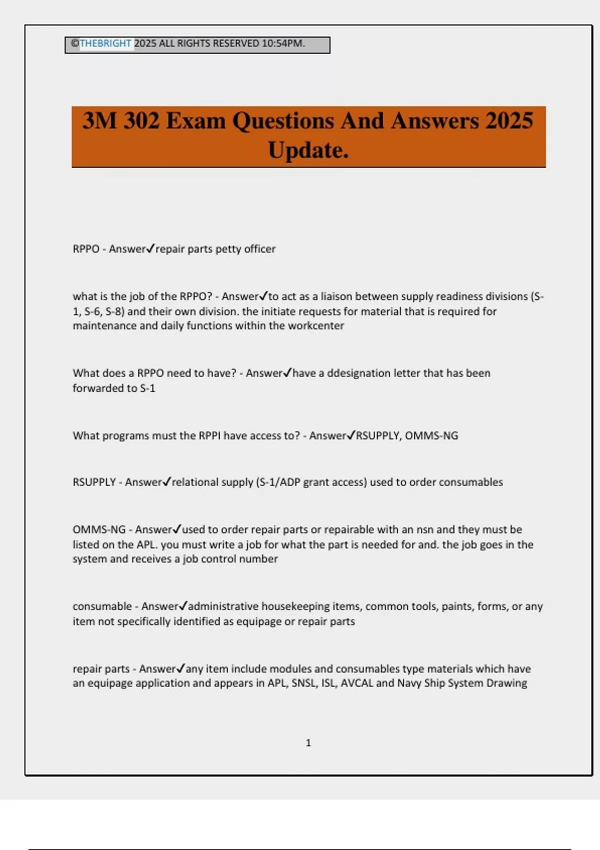 3M 302 Exam Questions And Answers 2025 Update. - 3M 302 - Stuvia US