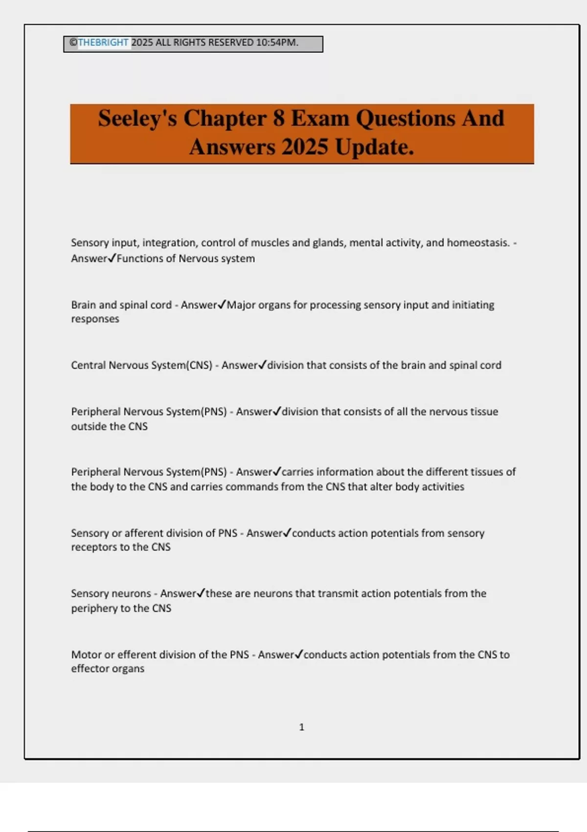 Seeley's Chapter 8 Exam Questions And Answers 2025 Update. - Anatomy ...