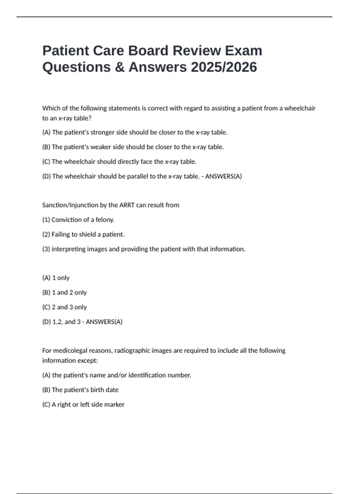 Patient Care Board Review Exam Questions & Answers 2025/2026 - Patient ...