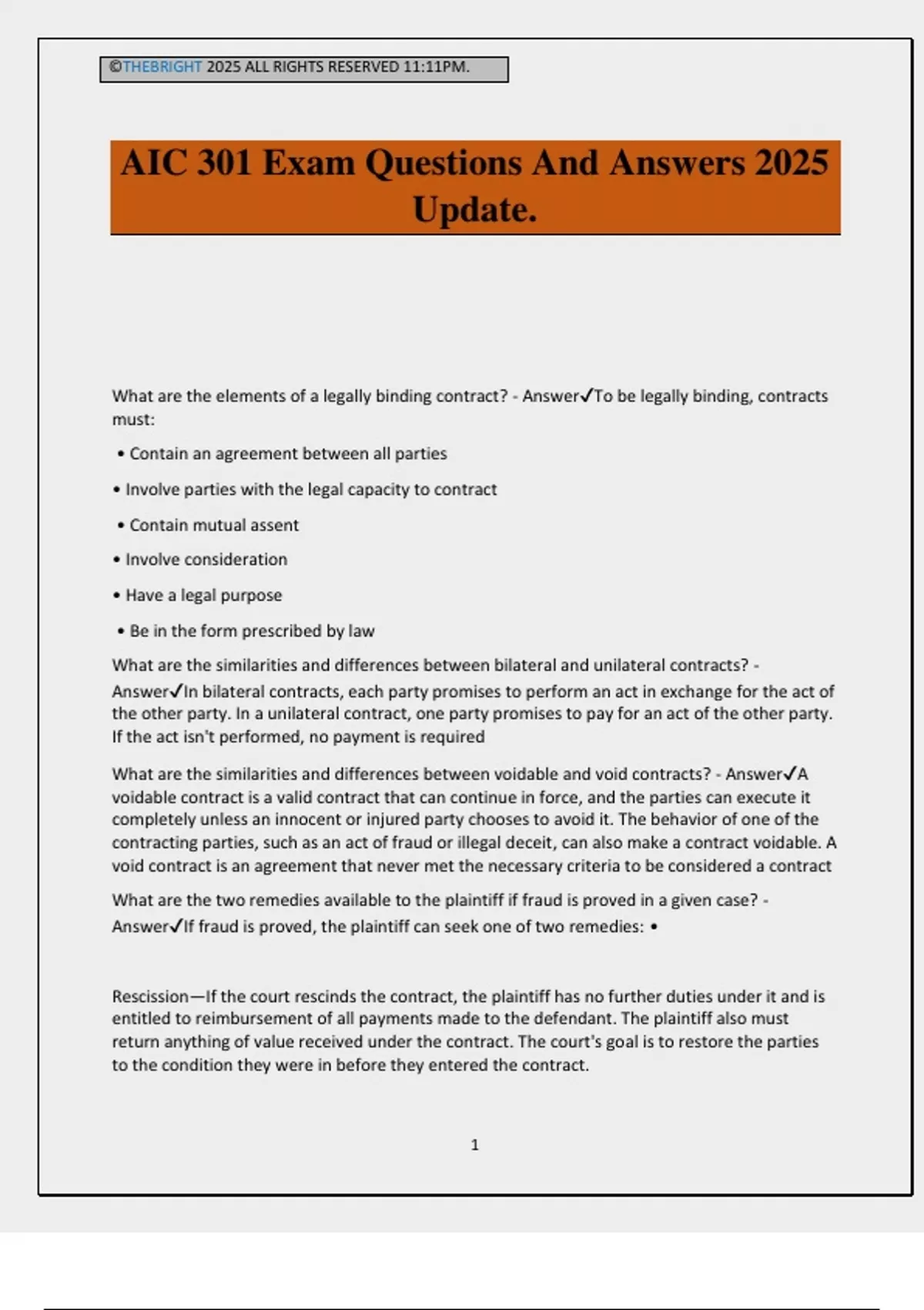 AIC 301 Exam Questions And Answers 2025 Update. - AIC 301 - Stuvia US