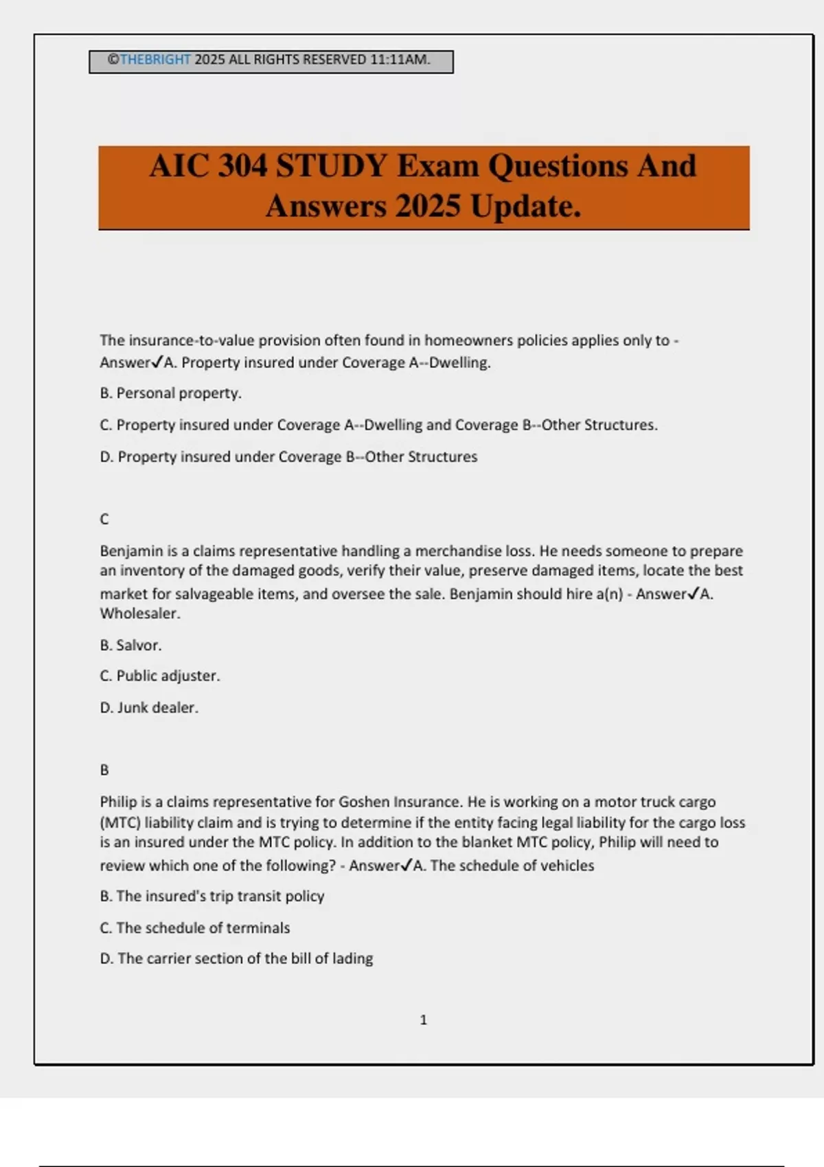 AIC 304 STUDY Exam Questions And Answers 2025 Update. - AIC 304 - Stuvia US