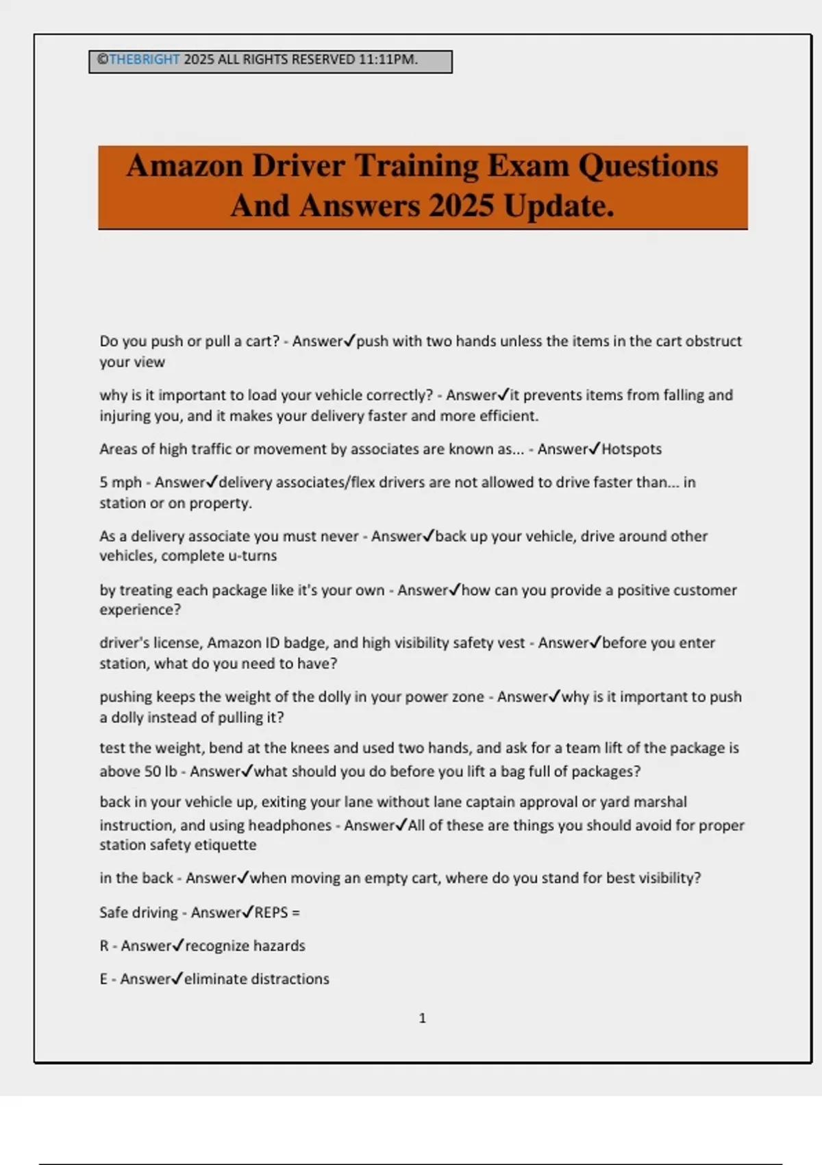 Amazon Driver Training Exam Questions And Answers 2025 Update. - Amazon ...