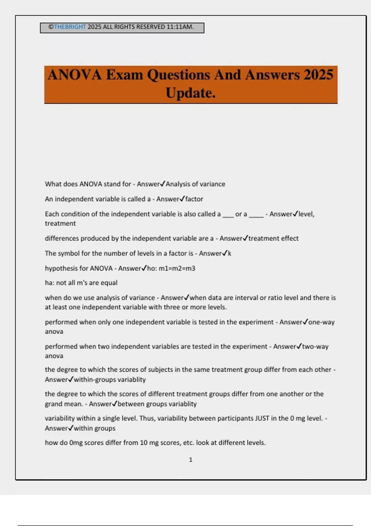 ANOVA Exam Questions And Answers 2025 Update. - ANOVA - Stuvia US