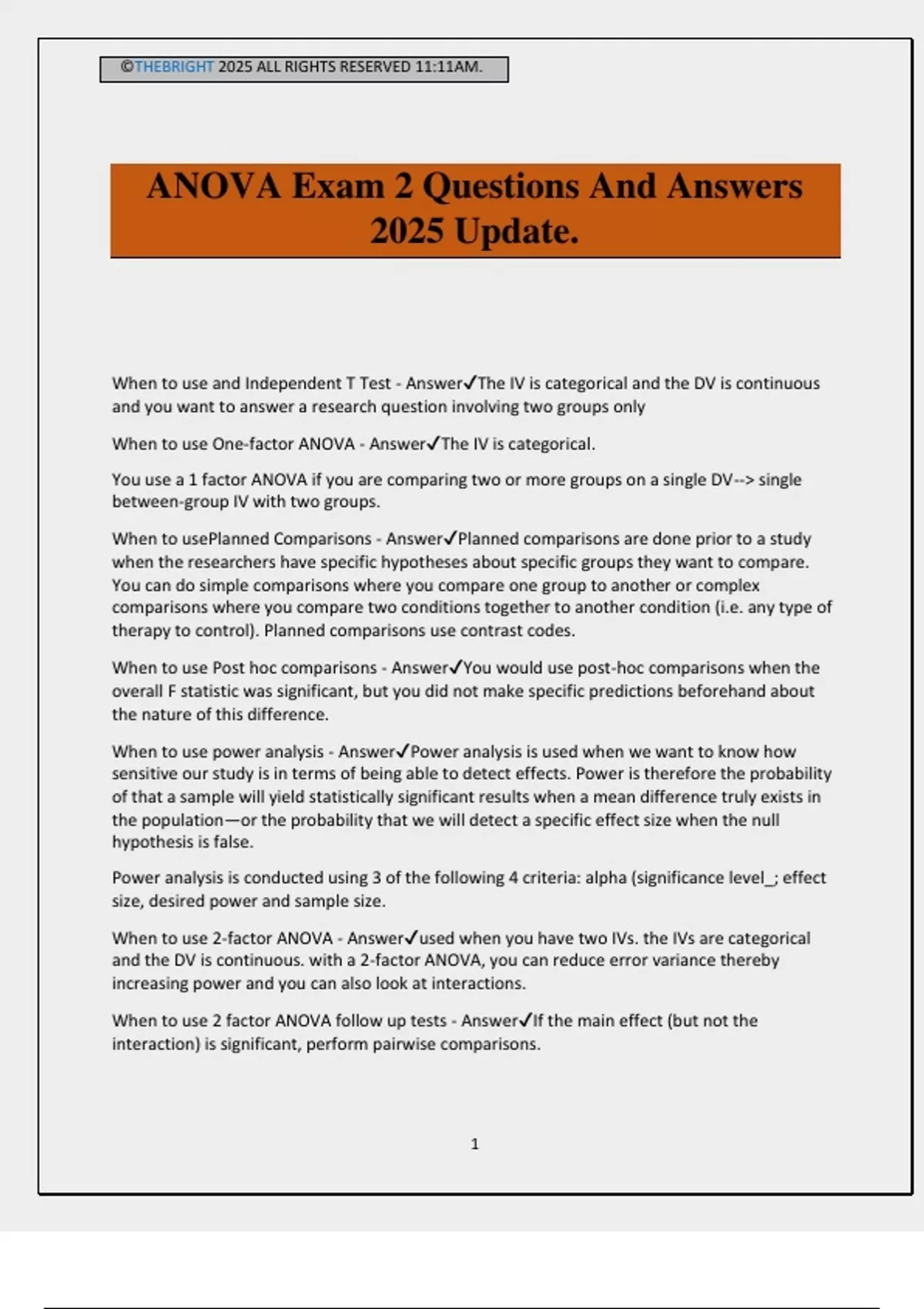 ANOVA Exam 2 Questions And Answers 2025 Update. - ANOVA - Stuvia US