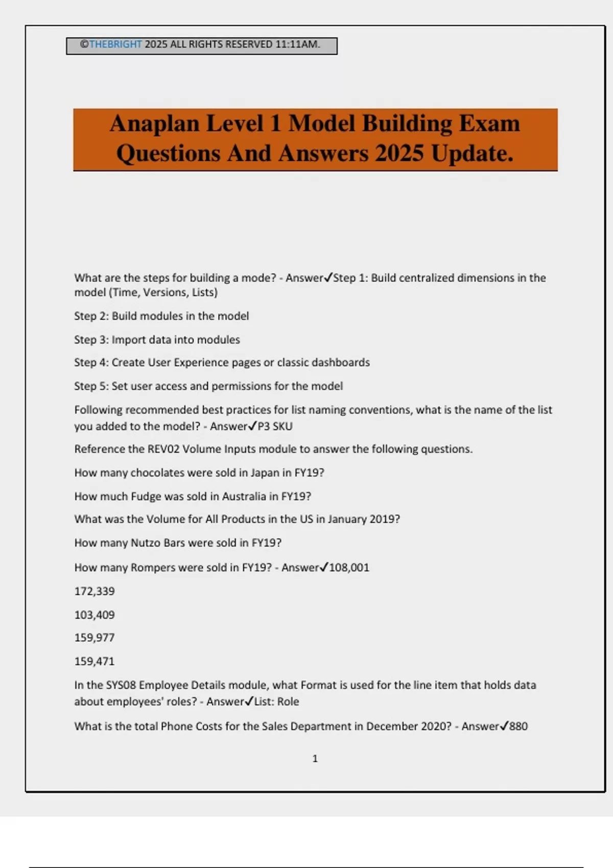 Anaplan Level 1 Model Building Exam Questions And Answers 2025 Update. - Anaplan L1 - Stuvia US