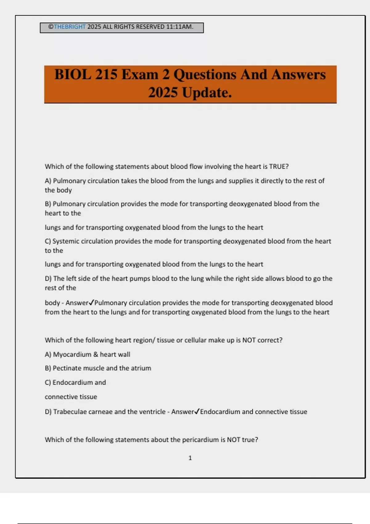 BIOL 215 Exam 2 Questions And Answers 2025 Update. - Biol 215 - Stuvia US