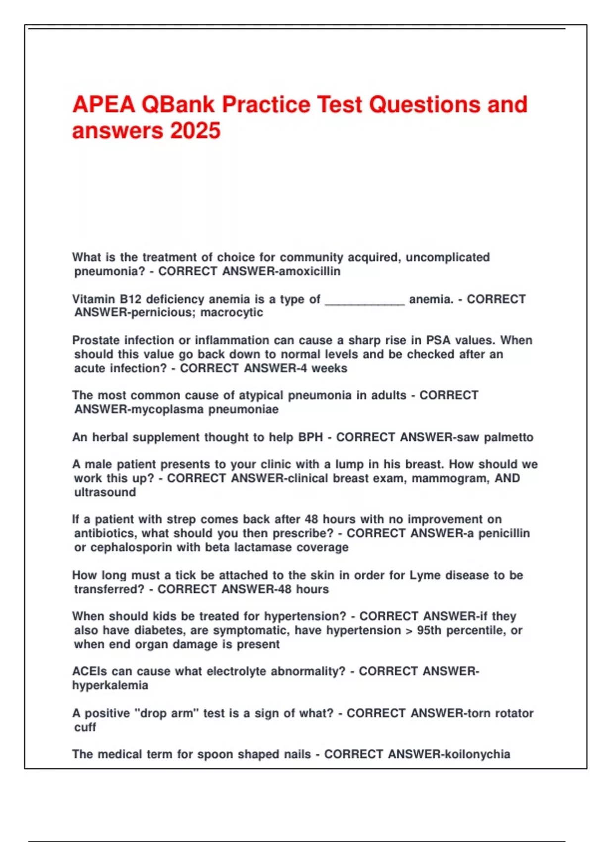 APEA QBank Practice Test Questions and answers 2025. - Apea - Stuvia US