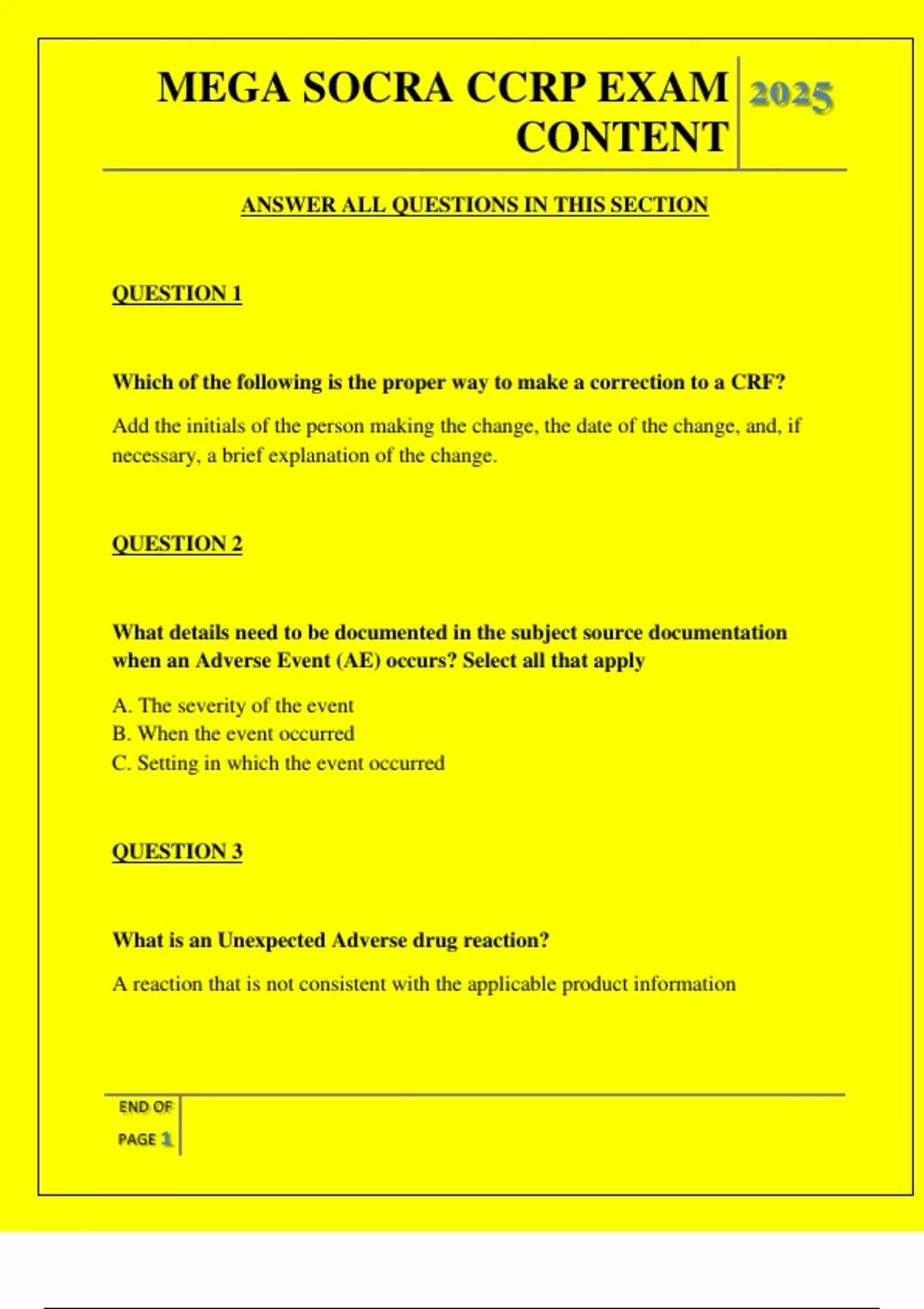 MEGA SOCRA CCRP EXAM CONTENT QUESTIONS AND ANSWERS 2025 - MEGA SOCRA ...