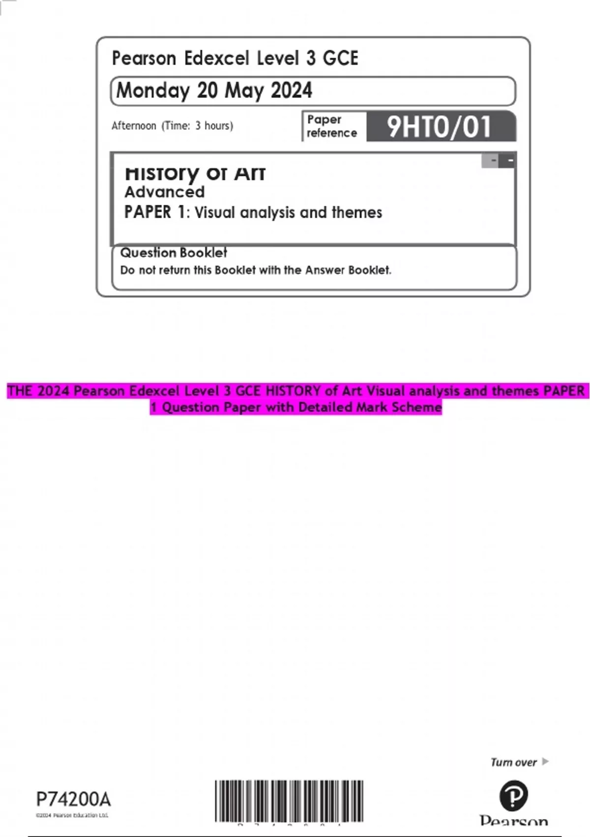 THE 2024 Pearson Edexcel Level 3 GCE HISTORY of Art Visual analysis and themes PAPER 1 Question ...
