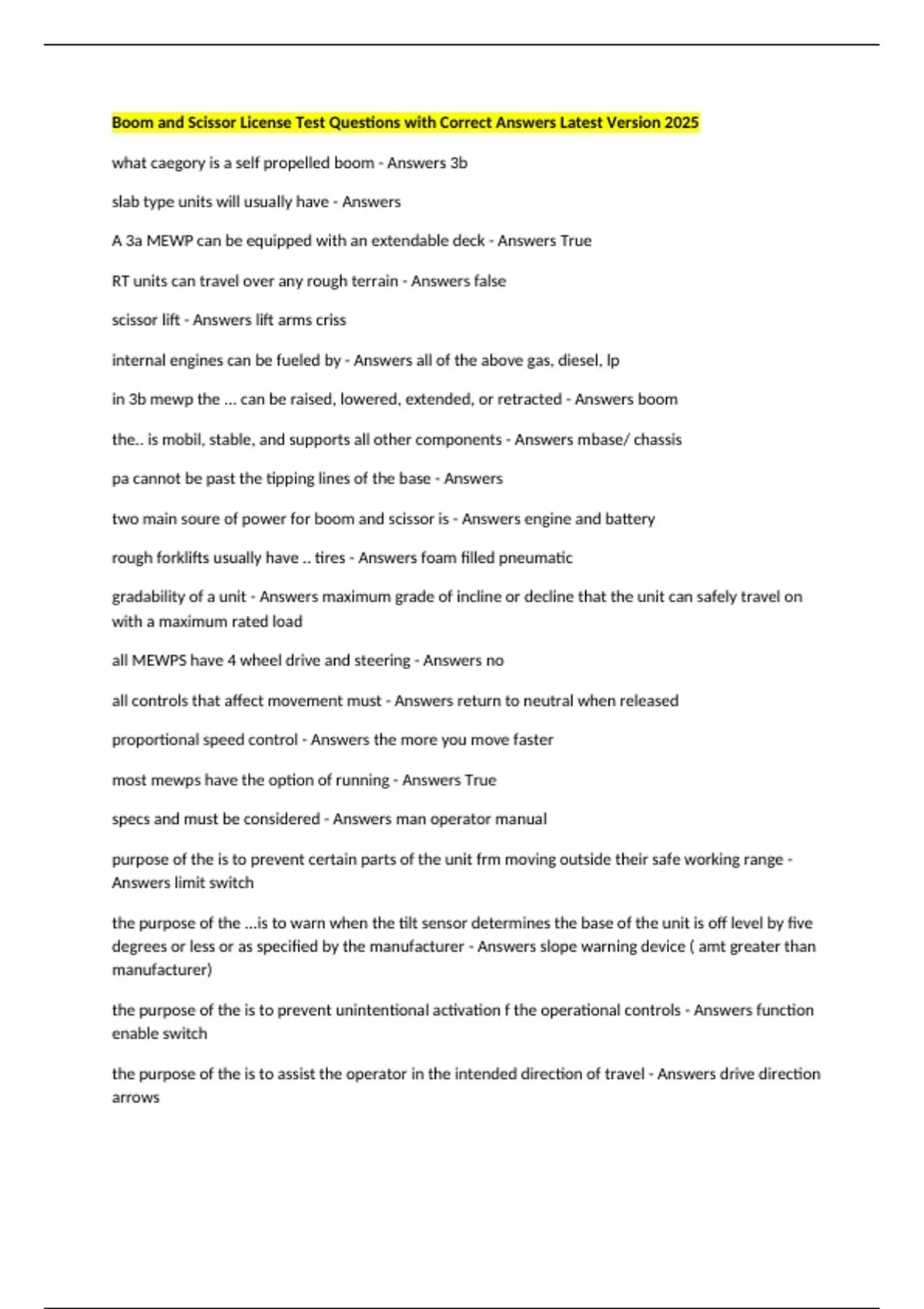 Boom and Scissor License Test Questions with Correct Answers Latest ...