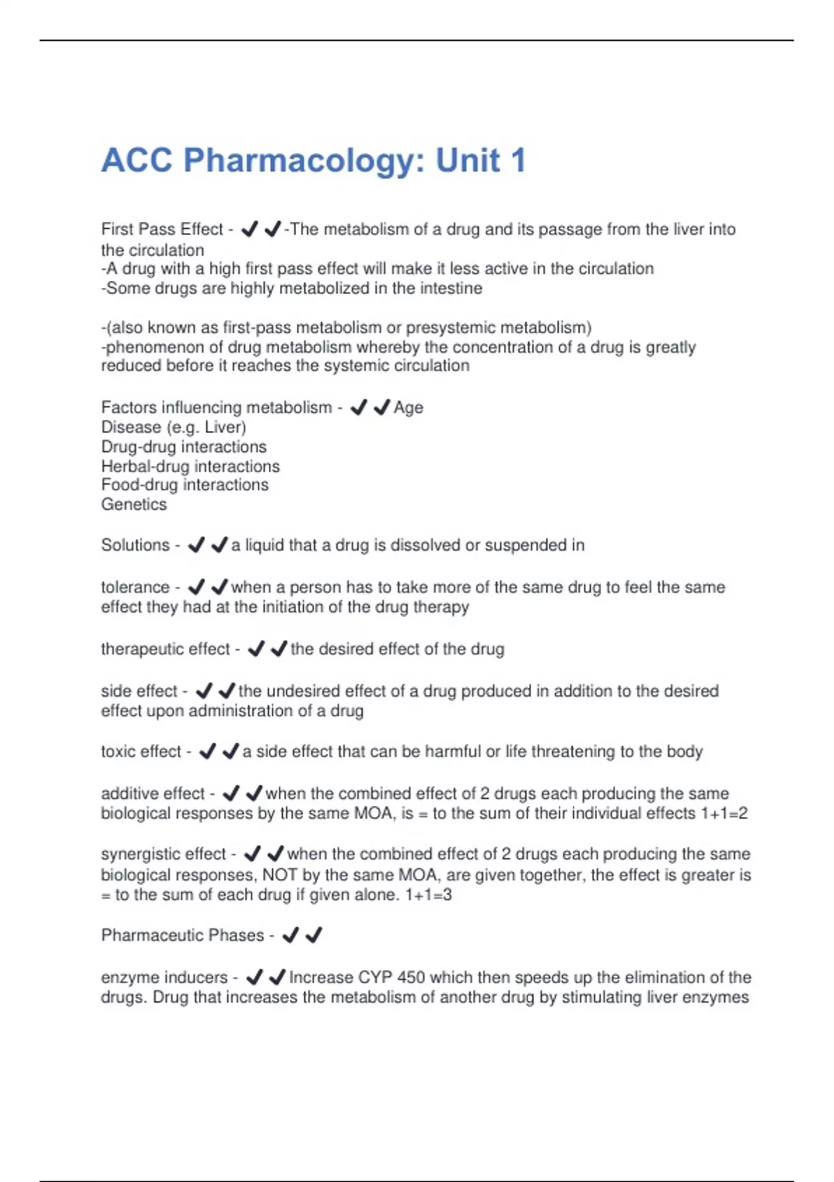 ACC Pharmacology: Unit 1 Questions and Answers | 2025 Update | 100% ...