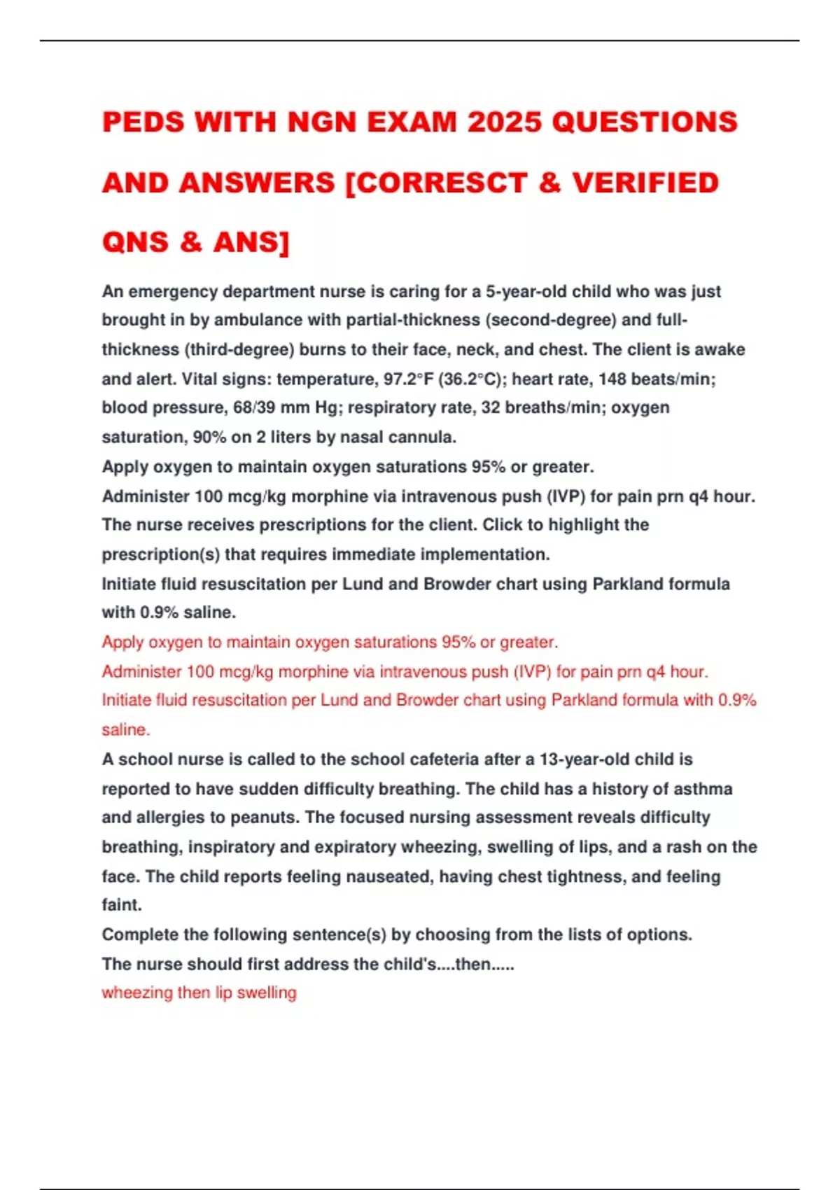 PEDS WITH NGN EXAM 2025 QUESTIONS AND ANSWERS [CORRECT & VERIFIED QNS & ANS] - PEDS WITH NGN ...