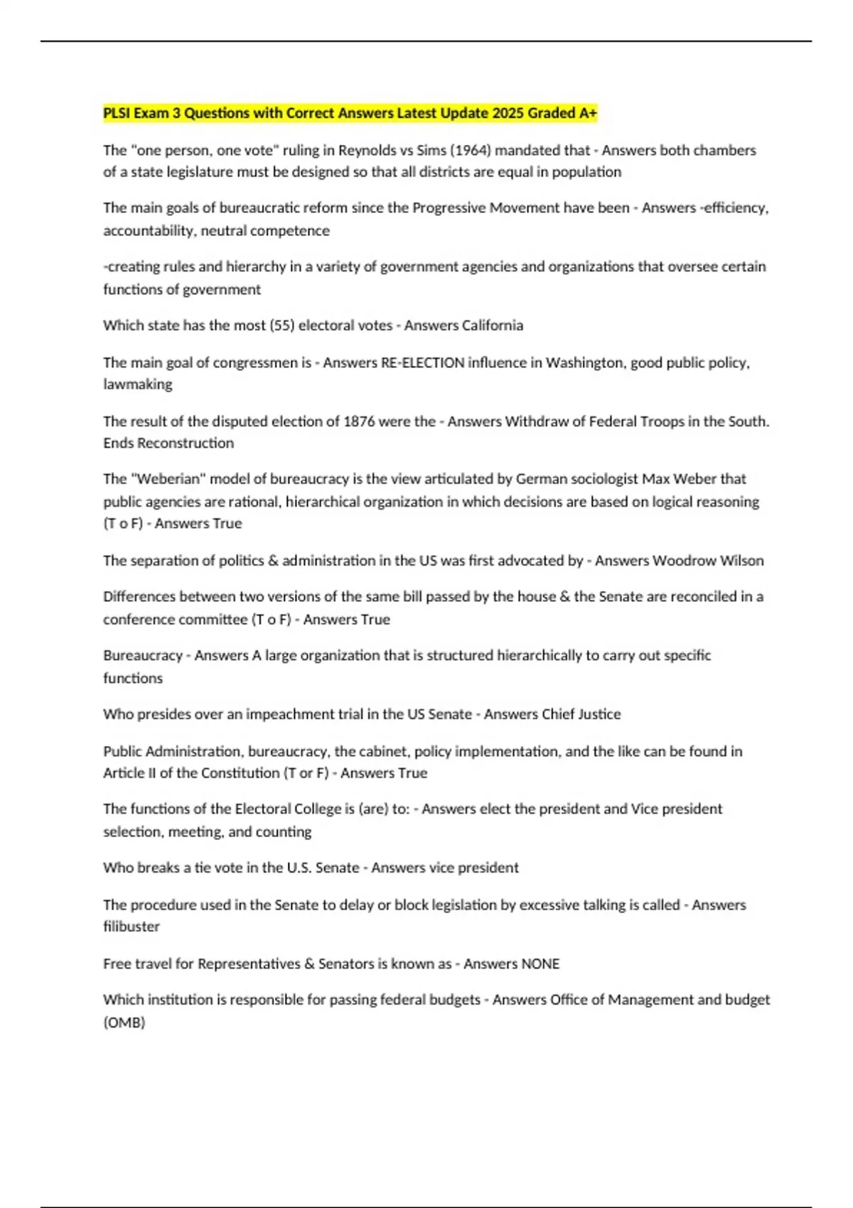 PLSI Exam 3 Questions with Correct Answers Latest Update 2025 Graded A+ ...