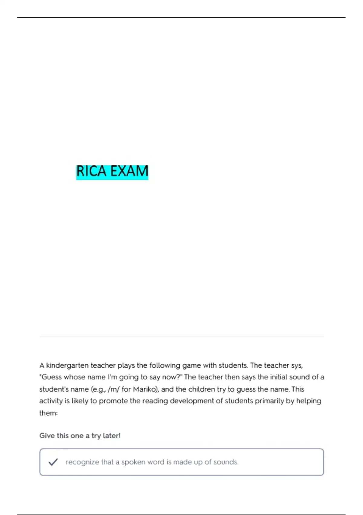RICA PRACTICE TEST LATEST 2025/ 2026 UPDATE) GUIDE | 100% CORRECT ...