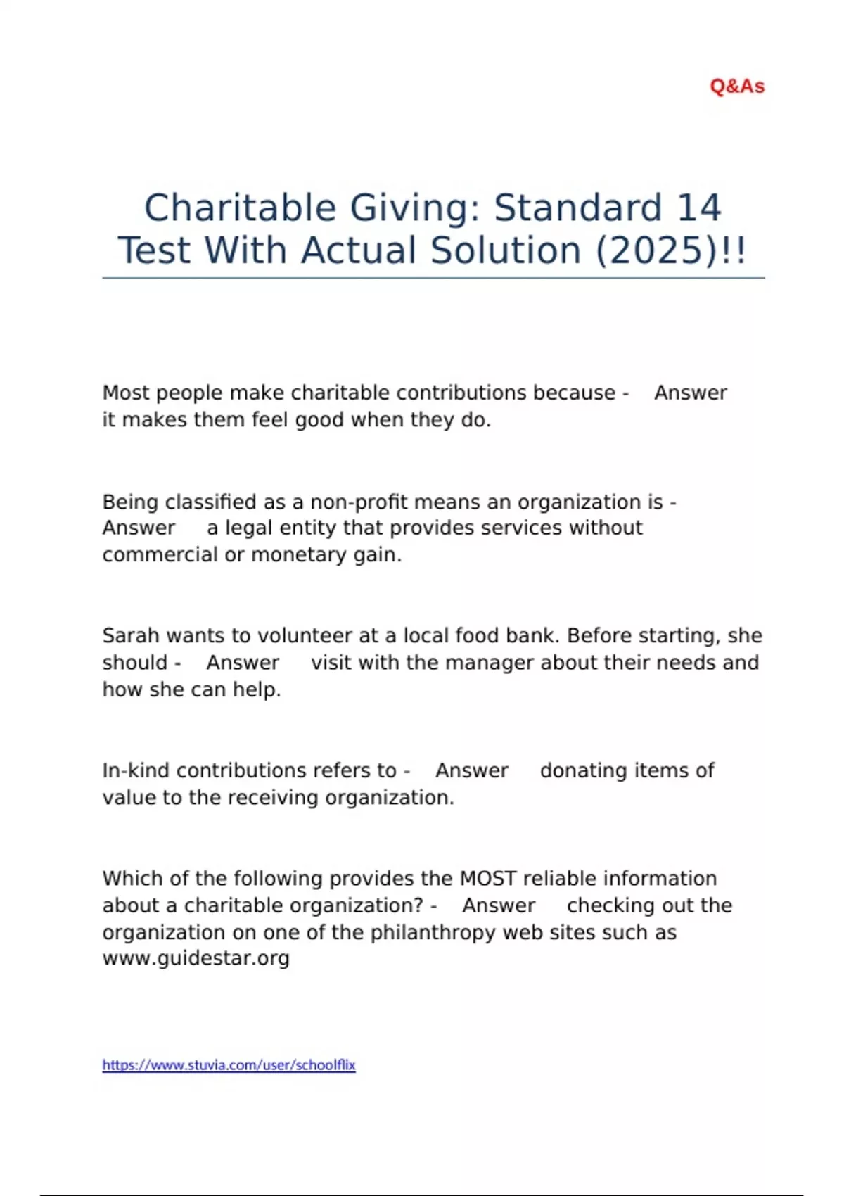 Charitable Giving Standard 14 Test With Actual Solution (2025)!! - Tax ...
