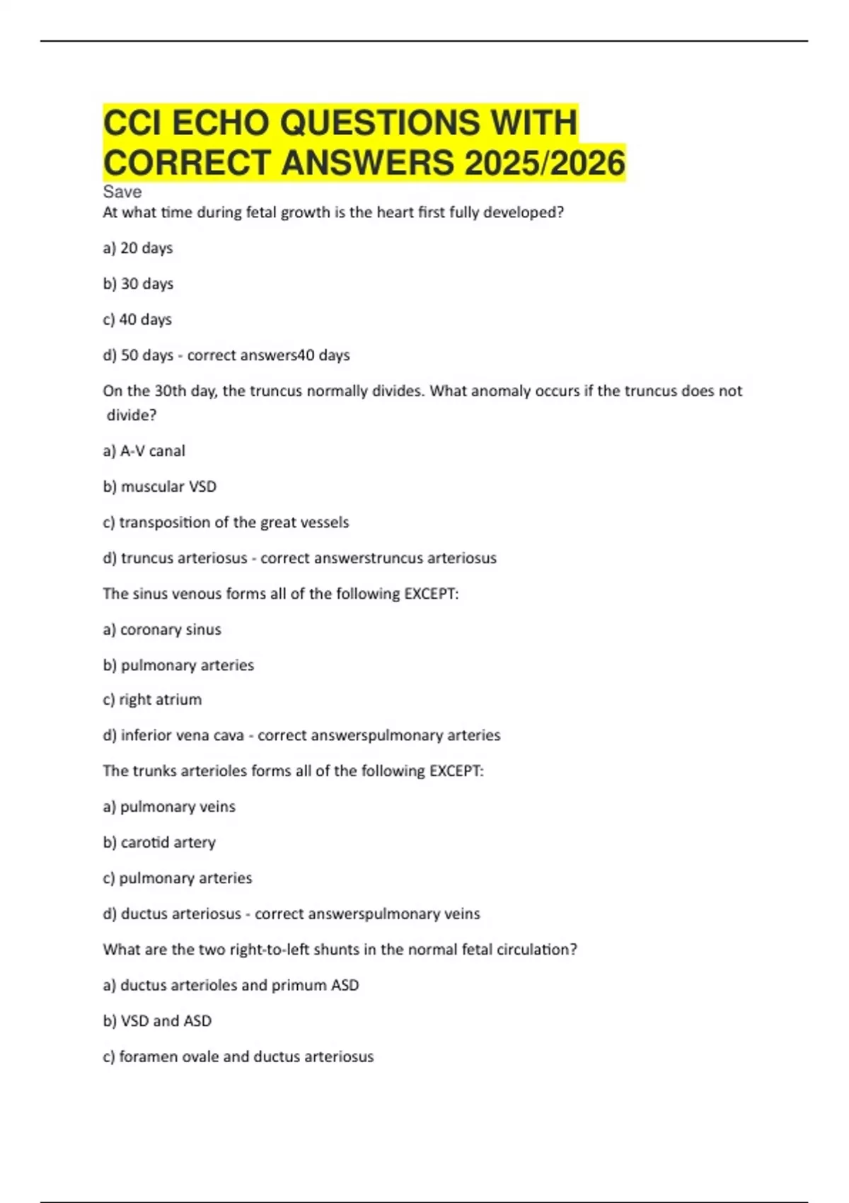 CCI ECHO QUESTIONS WITH CORRECT ANSWERS 2025 - CCI PRACTICE - Stuvia US