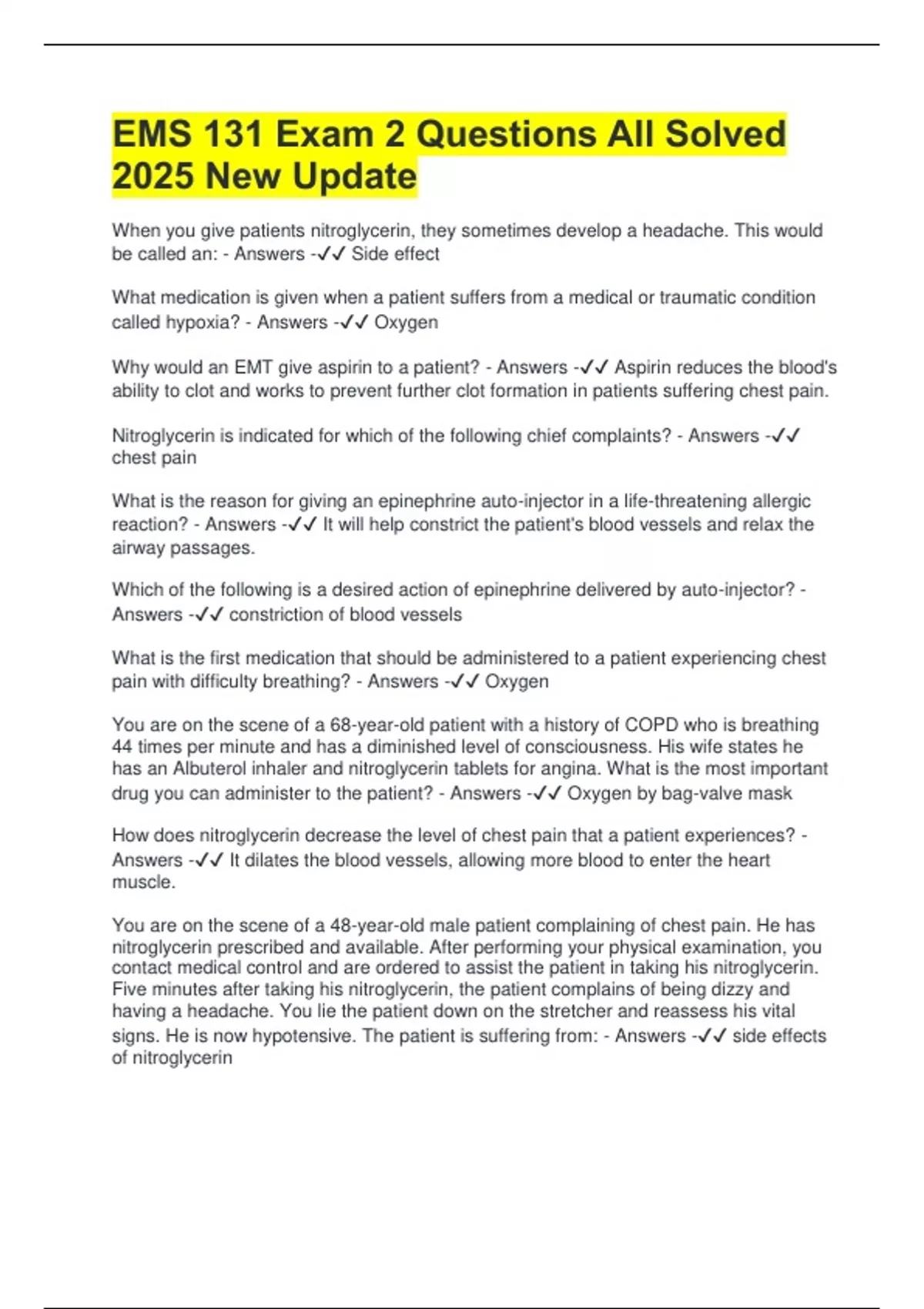 EMS 131 Exam 2 Questions All Solved 2025 New Update - EMS 131 - Stuvia US