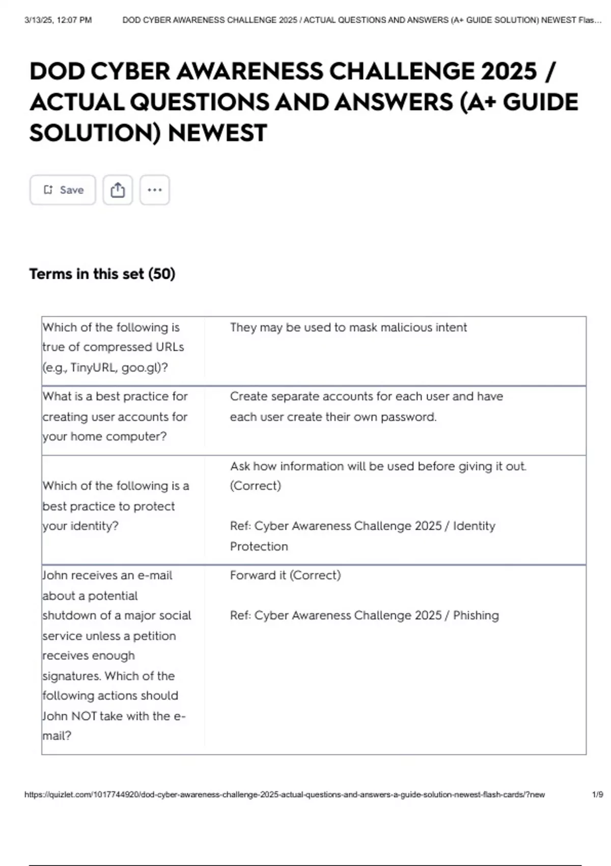 DOD CYBER AWARENESS CHALLENGE 2025 / ACTUAL QUESTIONS AND ANSWERS (A+ ...