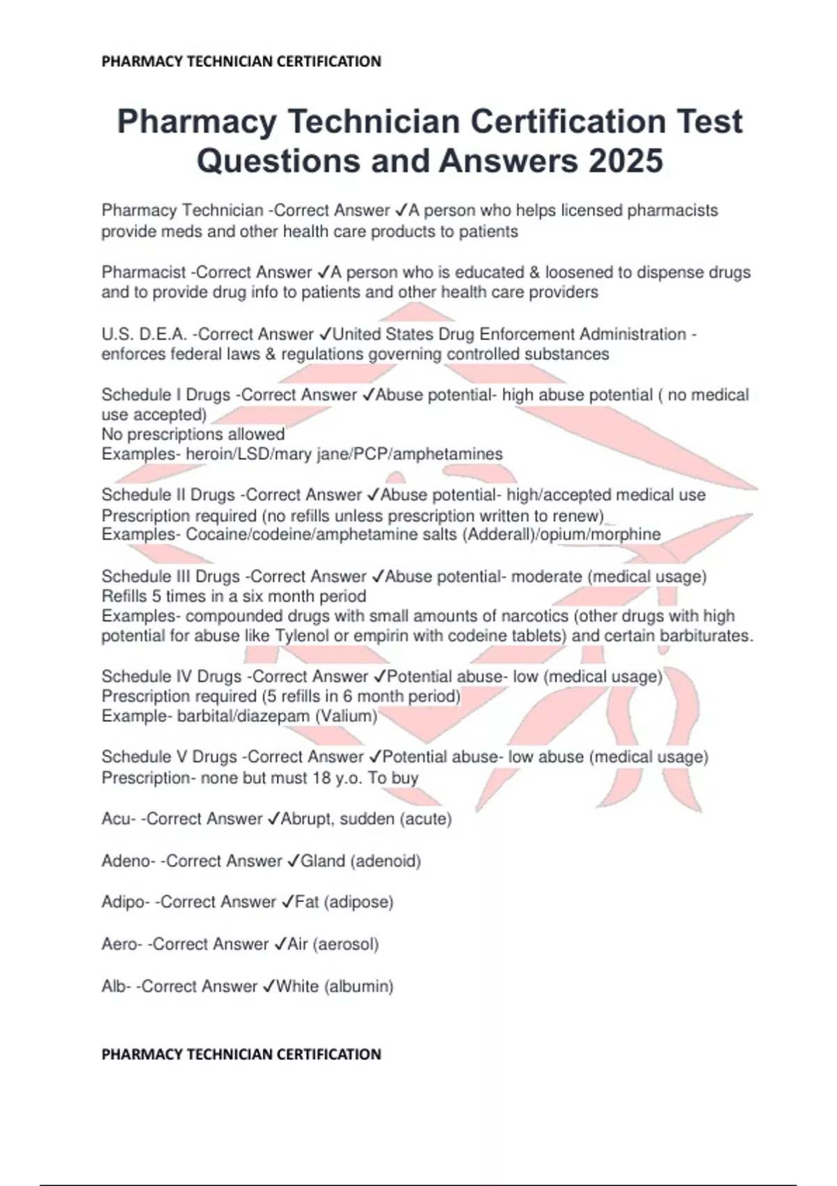 Pharmacy Technician Certification Test Questions and Answers 2025 ...