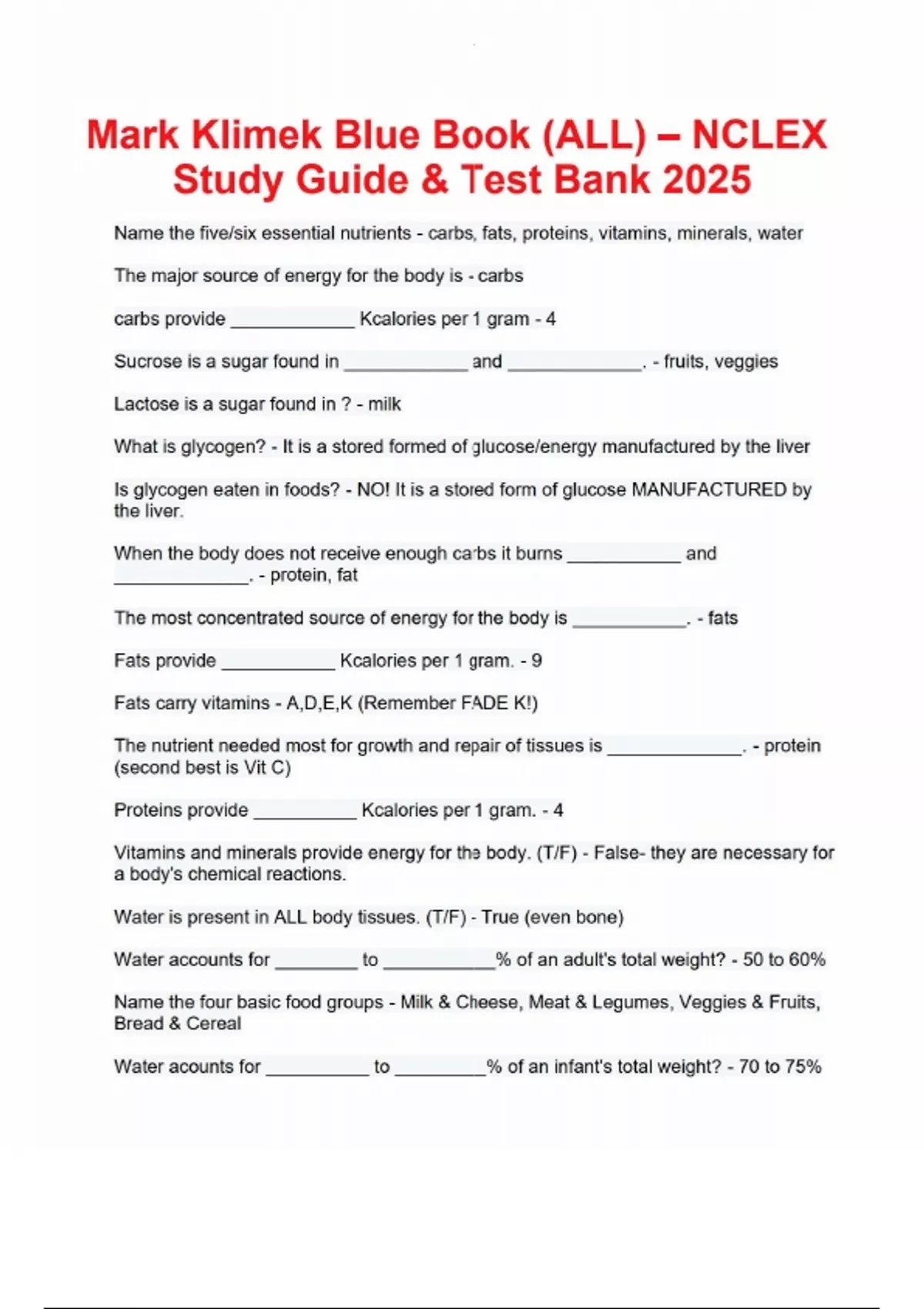 Mark Klimek Blue Book (ALL) – NCLEX Study Guide & Test Bank 2025 ...