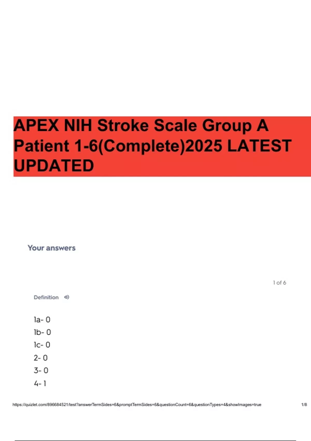 APEX NIH Stroke Scale Group A Patient 1-6(Complete)2025 LATEST UPDATED ...