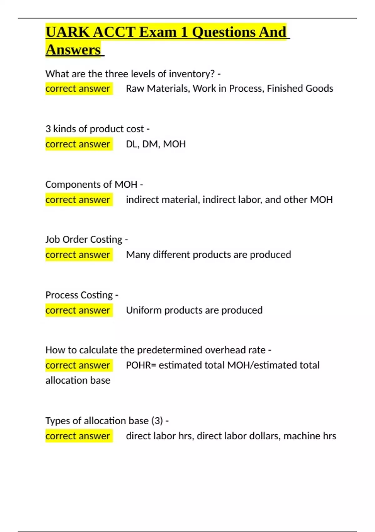 UARK ACCT Exam 1 Questions And Answers.docx - Bookkeeping - Stuvia US