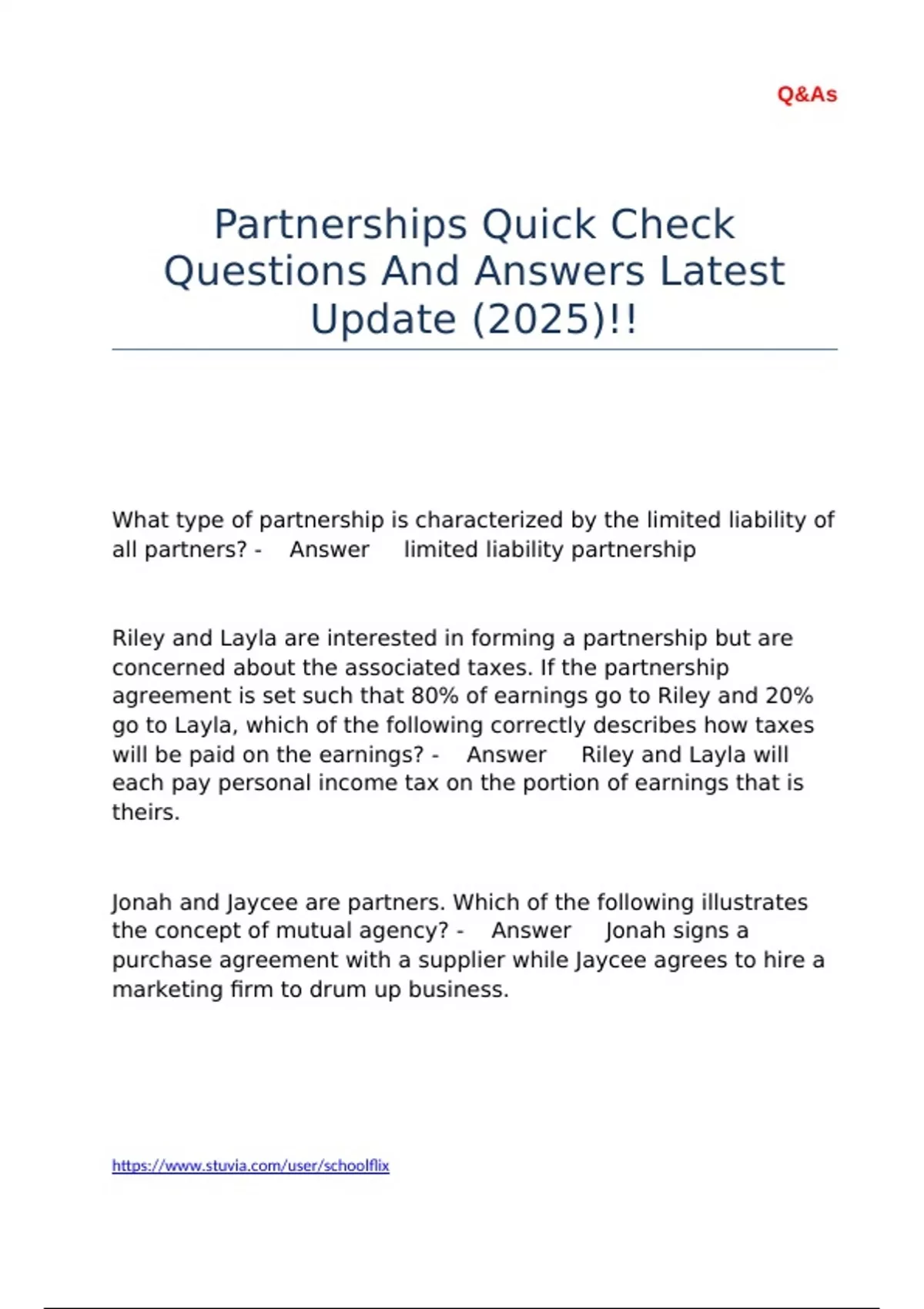 Partnerships Quick Check Questions And Answers Latest Update (2025 ...