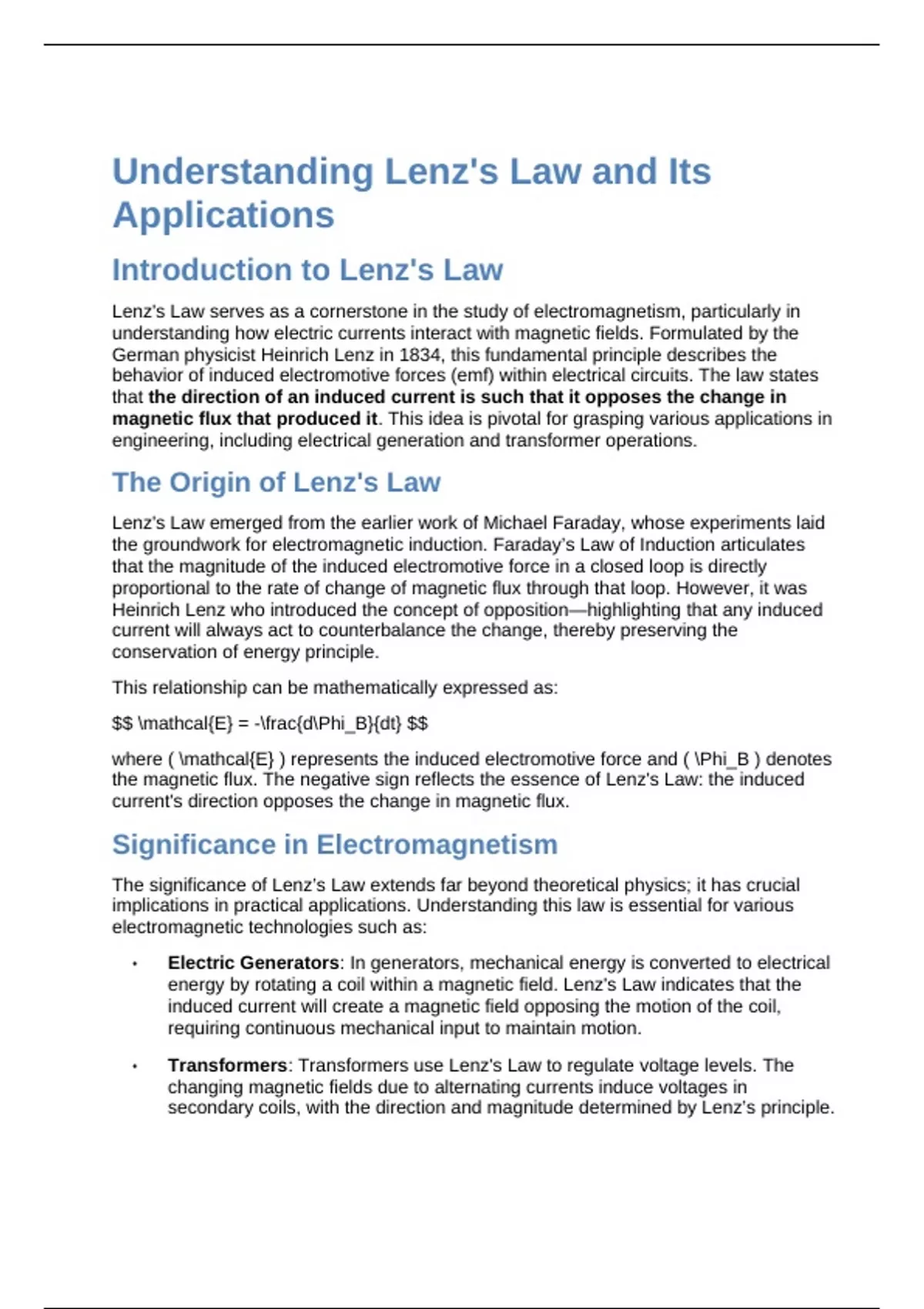 Understanding Lenz's Law and Its Applications - Understanding Lenz\\\'s ...