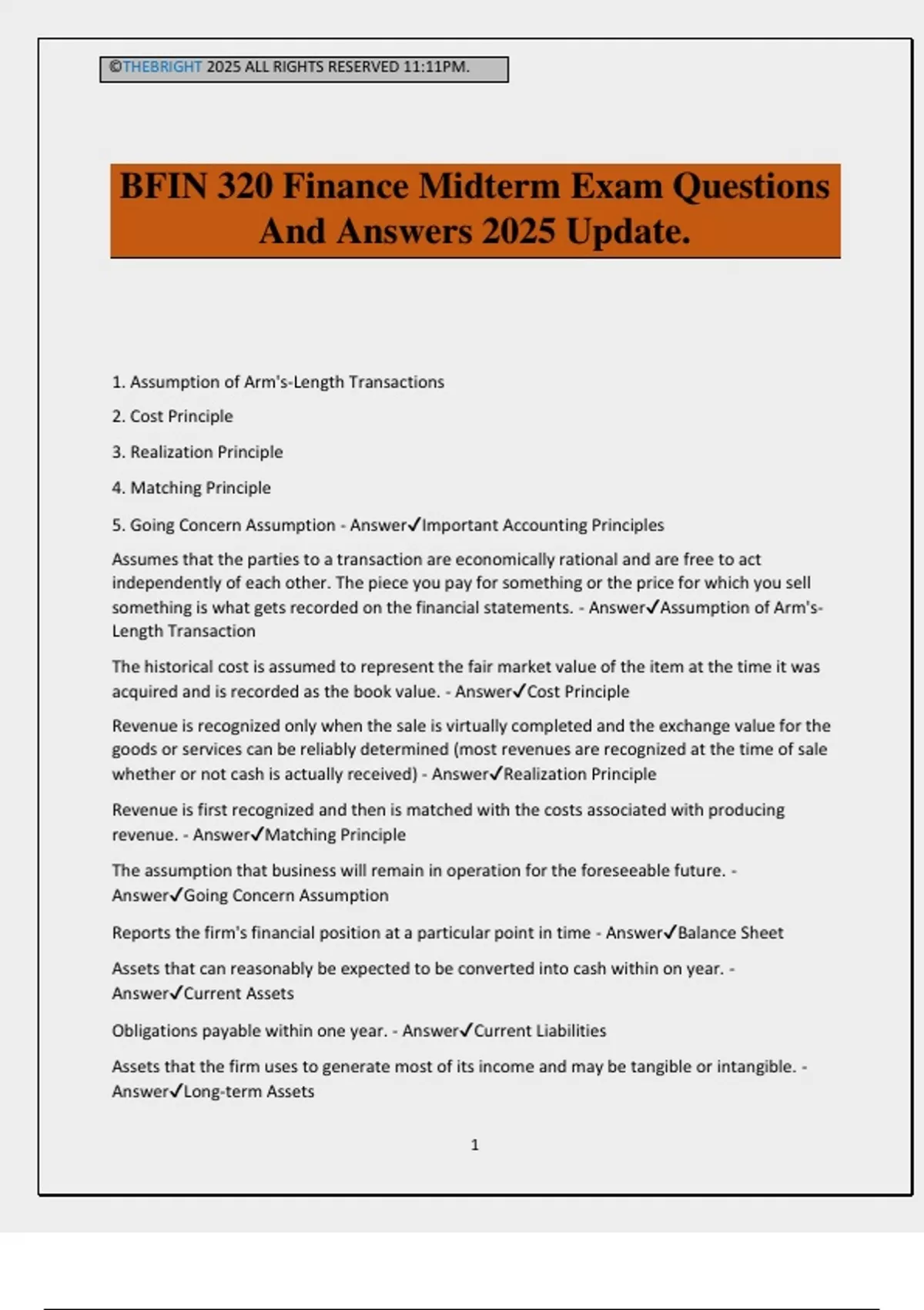 BFIN 320 Finance Midterm Exam Questions And Answers 2025 Update. - BFIN 320 - Stuvia US
