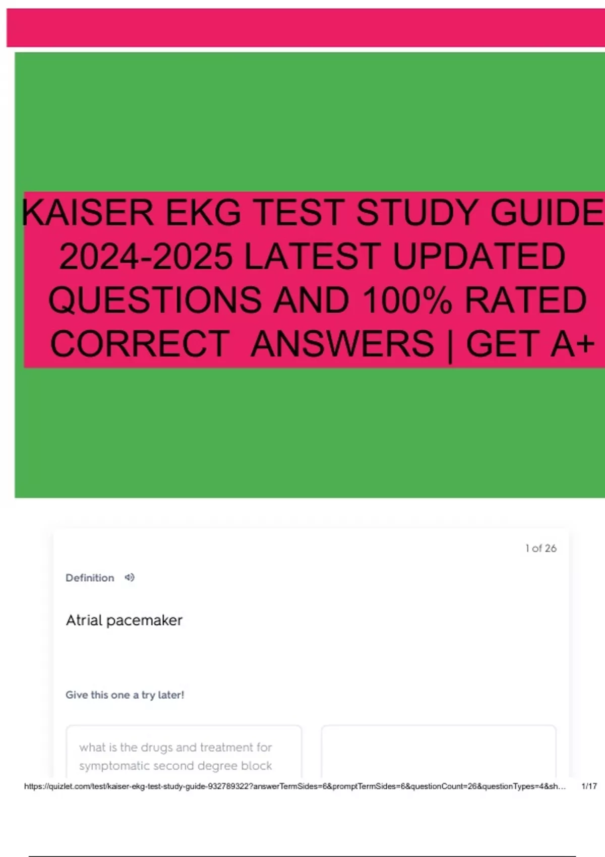 KAISER EKG TEST STUDY GUIDE| LATEST UPDATED QUESTIONS AND 100% RATED ...