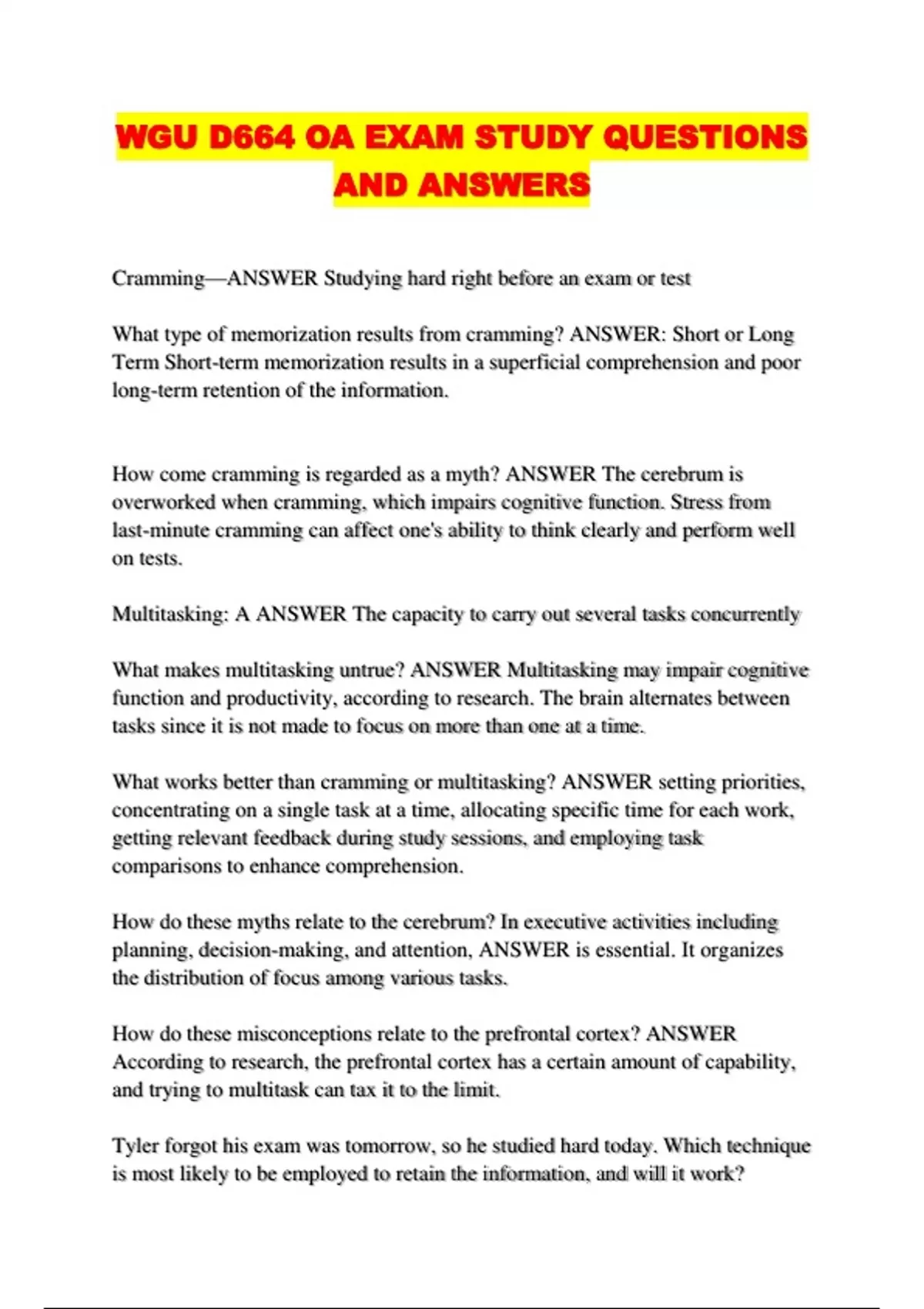 WGU D664 OA EXAM STUDY QUESTIONS AND ANSWERS - WGU D664 OA - Stuvia US