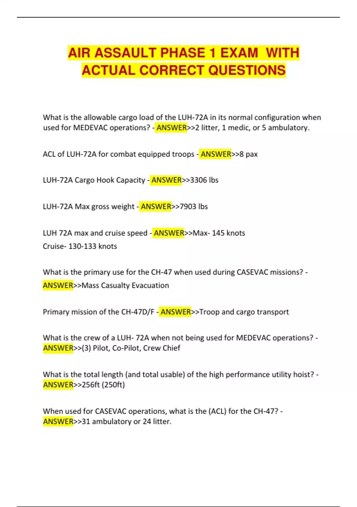 AIR ASSAULT PHASE 1 EXAM WITH ACTUAL CORRECT QUESTIONS - CNA ...
