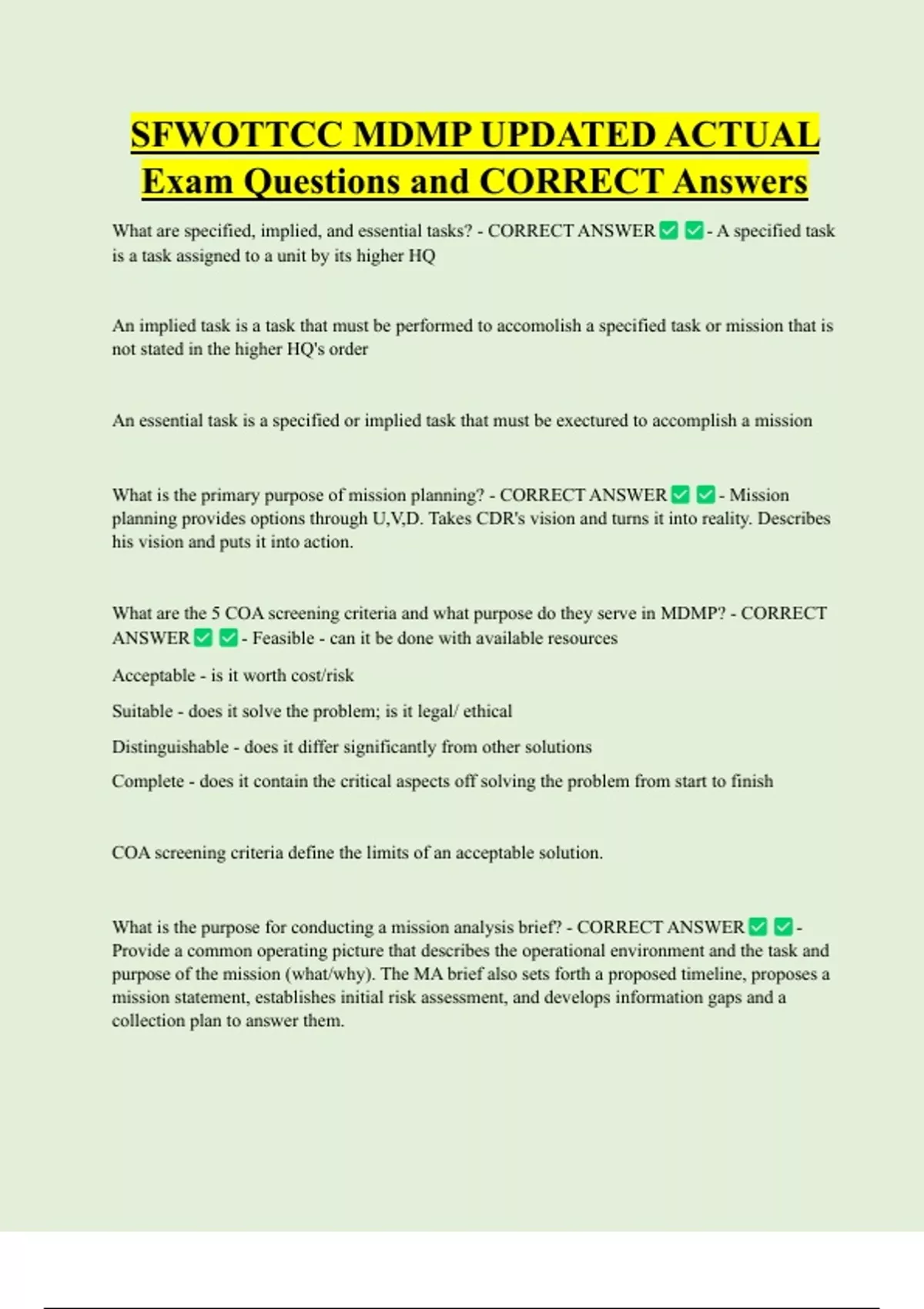 SFWOTTCC Bundled Exam Questions WITH CORRECT Answers - Stuvia US