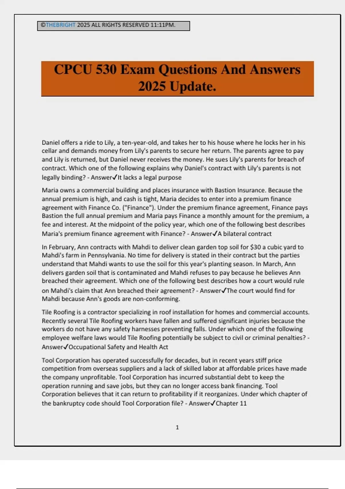 CPCU 530 Exam Questions And Answers 2025 Update. - CPCU 530 - Stuvia US