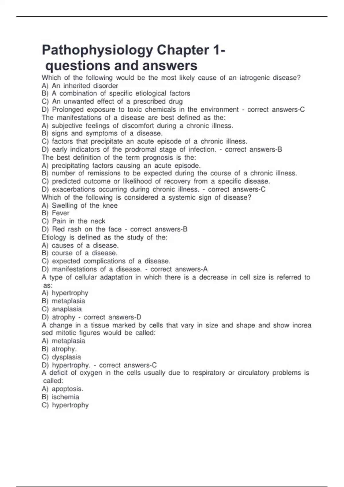 Pathophysiology Chapter 1- questions and answers - Pathophysiologygh ...