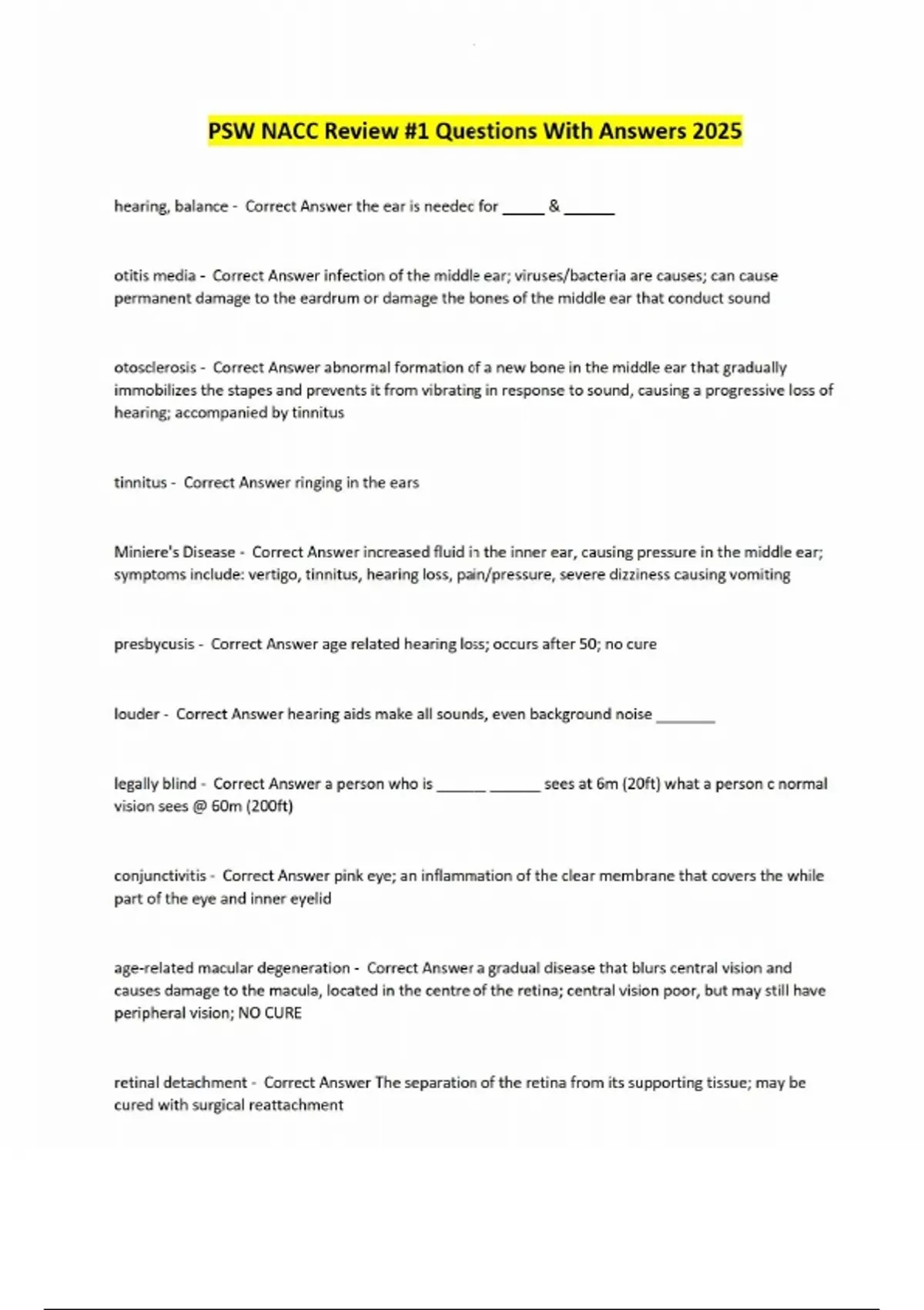 PSW NACC Review #1 Questions With Answers 2025 - NACC PSW - Stuvia US